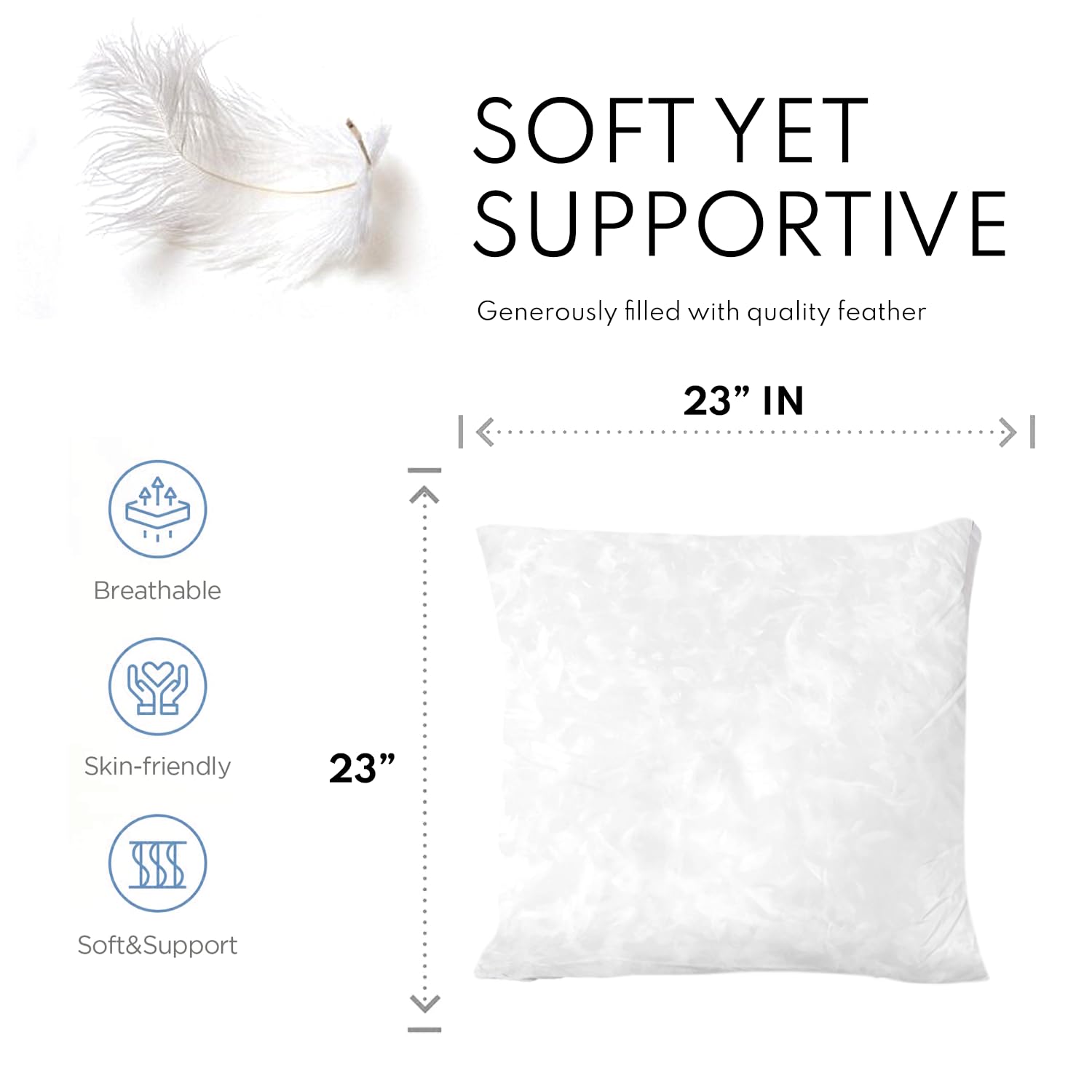 Premium 23x23 Inch Decorative Throw Pillow Inserts - (Pack of 2 White) | Goose Feathers & Duck Down Fill | 100% Cotton Cover | Plush and Breathable | 233 Threads Count