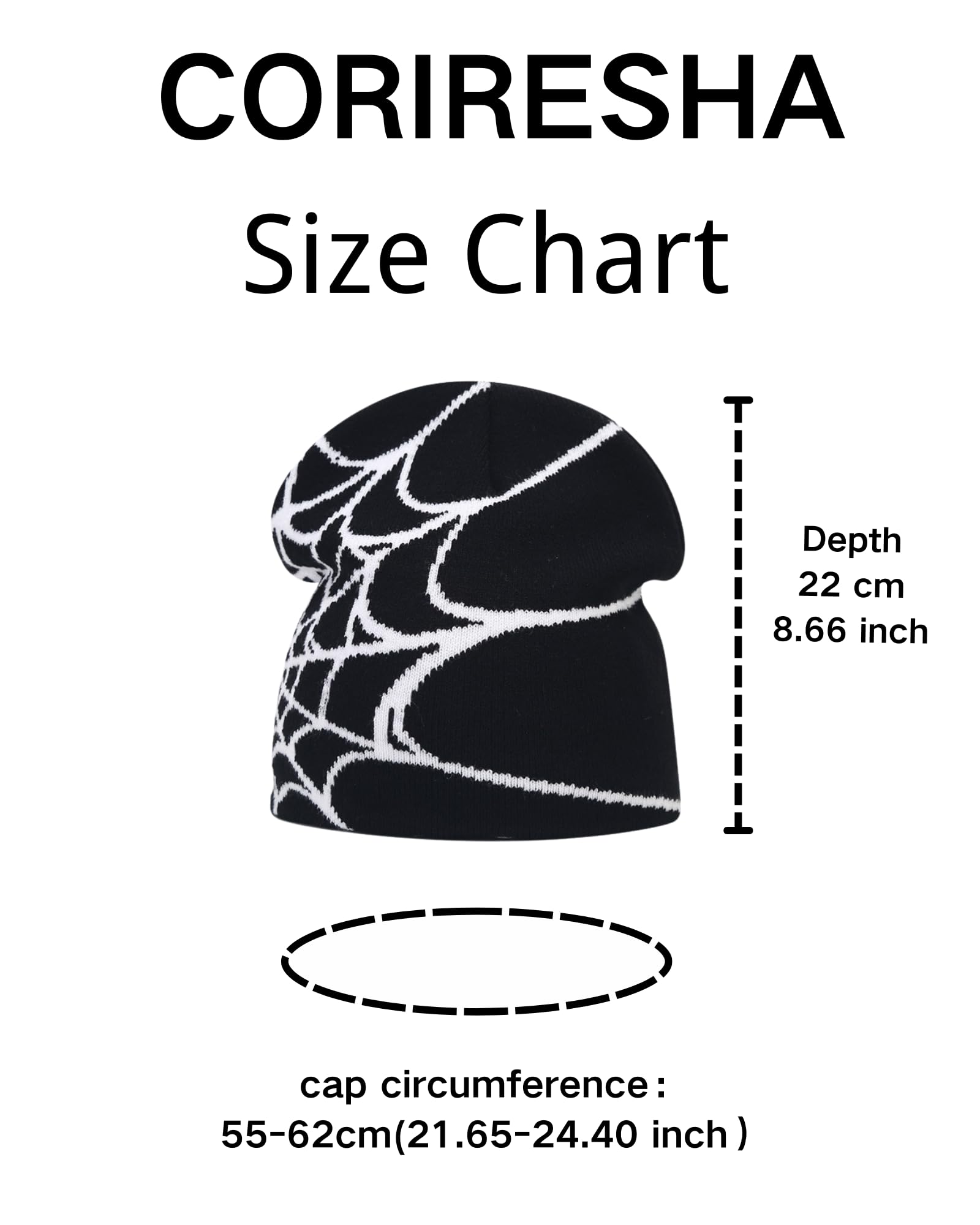 CORIRESHA Women Men y2k Beanie Spider Web Knit Hats Warm Soft Goth Winter Caps White Blue