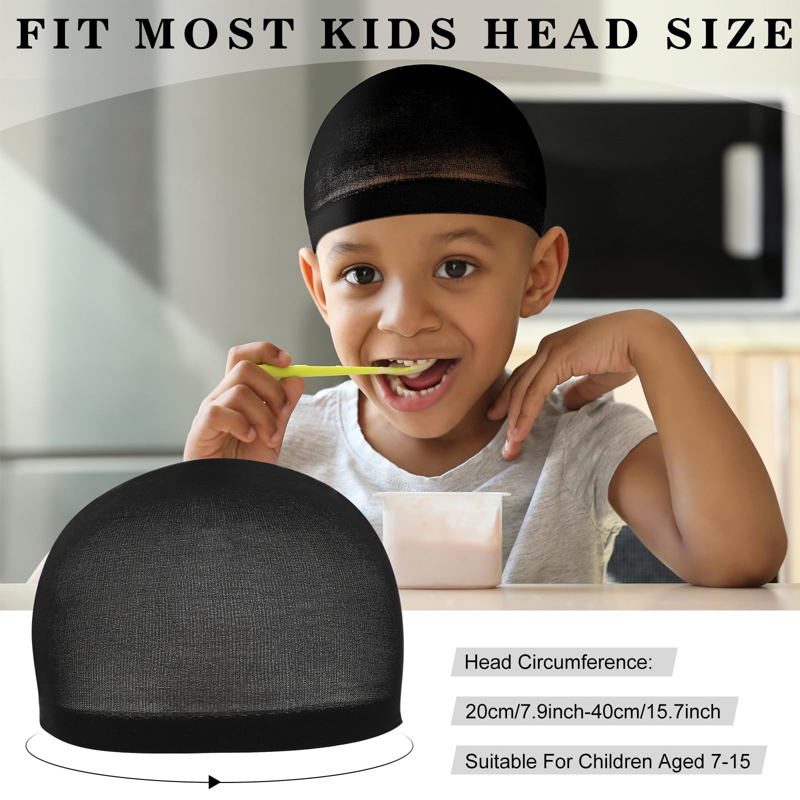Toulite 12 Pcs Kids Stocking Wave Cap Stretchy Skull Cap Kids Wig Hats Baby Beanie Stretchy Stocking Hats(Black)