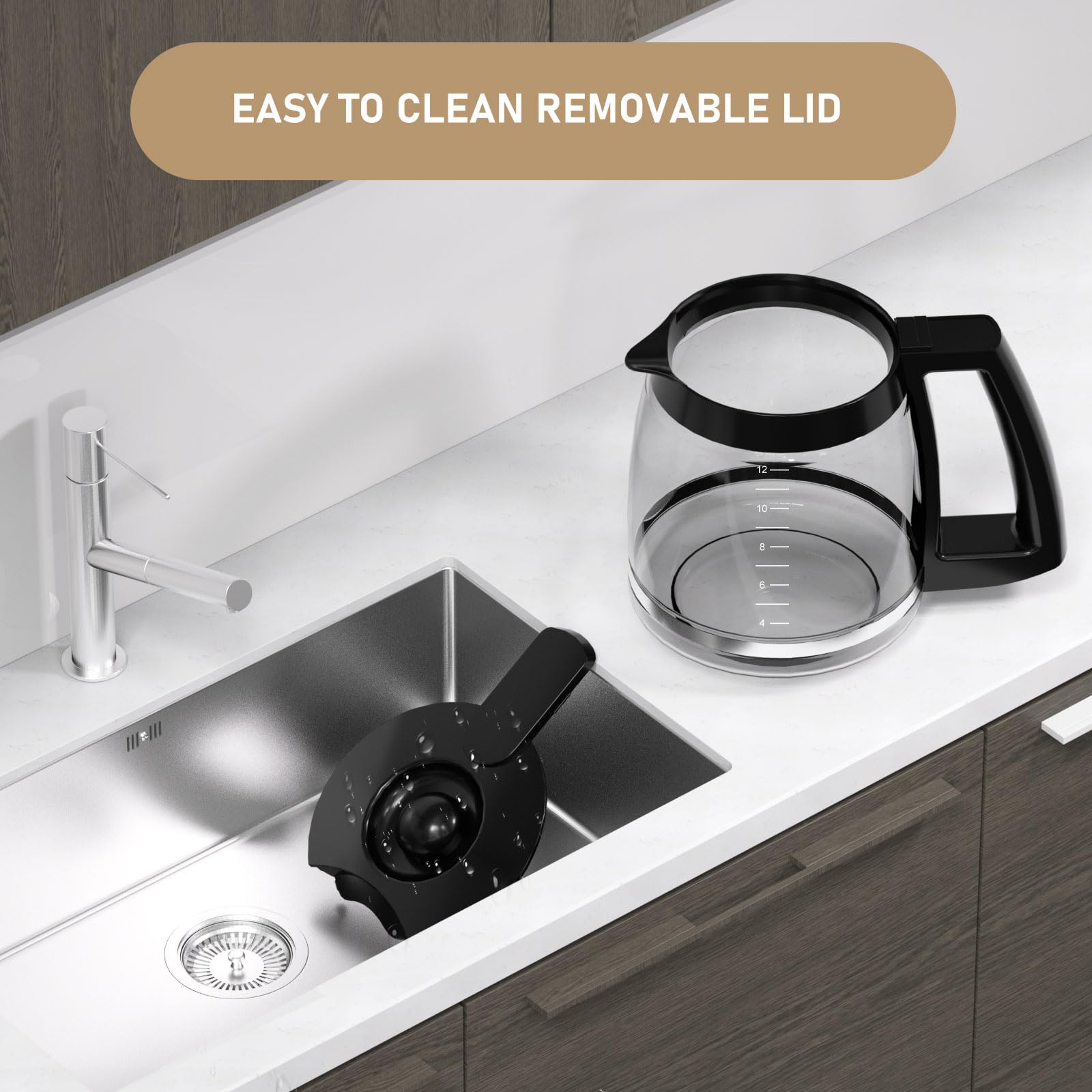 12 Cup Coffee Maker Carafe Replacement Compatible with Cuisinart Coffee Maker DCC-1100BK, DCC-1200, DCC-2650, CHW-12, CHW-12P1, DGB-400, DGB-550BK, DGB-550BK1, DGB-625BC, DGB-700BC, SS-12 and SS-15