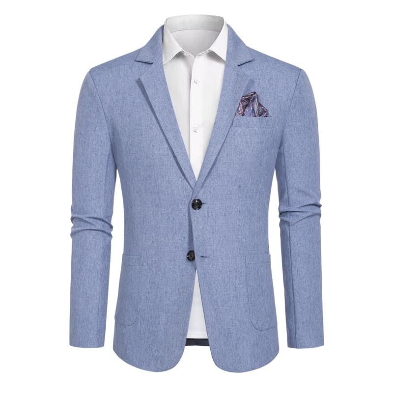 Men's Blazer Sport Coats Casual 2 Button Notched Lapel Lightweight Suit Jackets for Daily Wedding Prom Carolina Blue