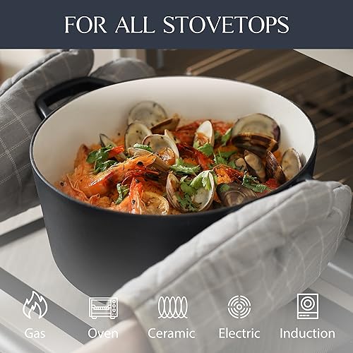 CAROTE 5.5Qt Enamel Cast Iron Dutch Oven Pot With Lid, Oven Safe Up to 500°F, with Large Handle Metal Knob, Cast Iron Pot for Sourdough Bread Stew Roast Braise, Easy Cleaning, Blue