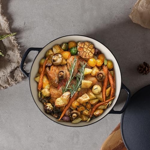 CAROTE 5.5Qt Enamel Cast Iron Dutch Oven Pot With Lid, Oven Safe Up to 500°F, with Large Handle Metal Knob, Cast Iron Pot for Sourdough Bread Stew Roast Braise, Easy Cleaning, Blue