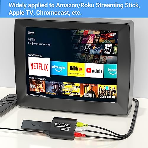 Setuact HDMI to AV Converter, HDMI to RCA Converter, Supports PAL/NTSC for Apple TV, Roku, Fire Stick, Blu-ray, DVD Player, Older TV, Projector, etc