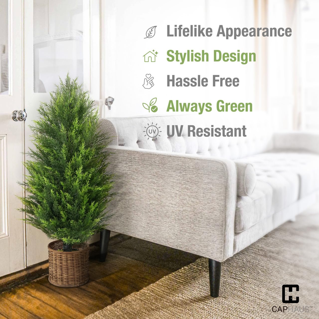Fencer Wire 3 Feet, 36 Inch Artificial Cedar Tree Set of 2, Natural Faux Plants for Outside Planters, UV Resistant, Fake Boxwood Topiary with Dried Moss, Artificial Tree Indoor, Outdoor Patio Decor