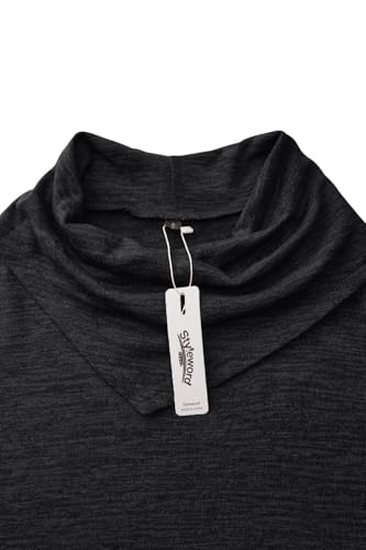 STYLEWORD 2024 Fall Sweater Dress Women's Tunic Tops for Leggings Long Sleeve Cowl Neck Elbow Patchs Casual Sweatshirts(Black3197,L)