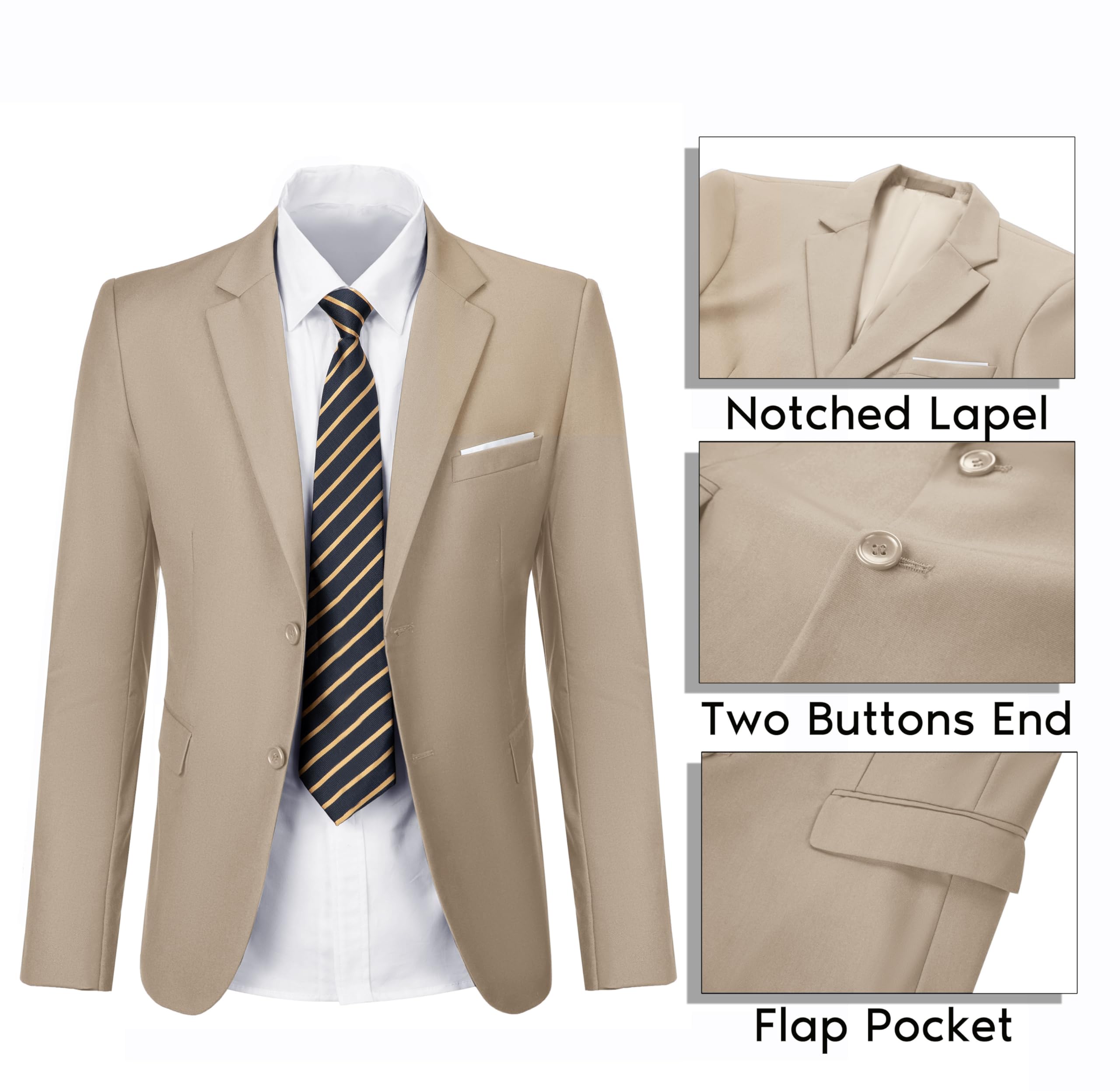 Men's Suit Jacket Casual Sport Coats Lightweight Party Champagne Slim Fit Blazer Groomsmen Coat Two Button Tuxedo Suits L