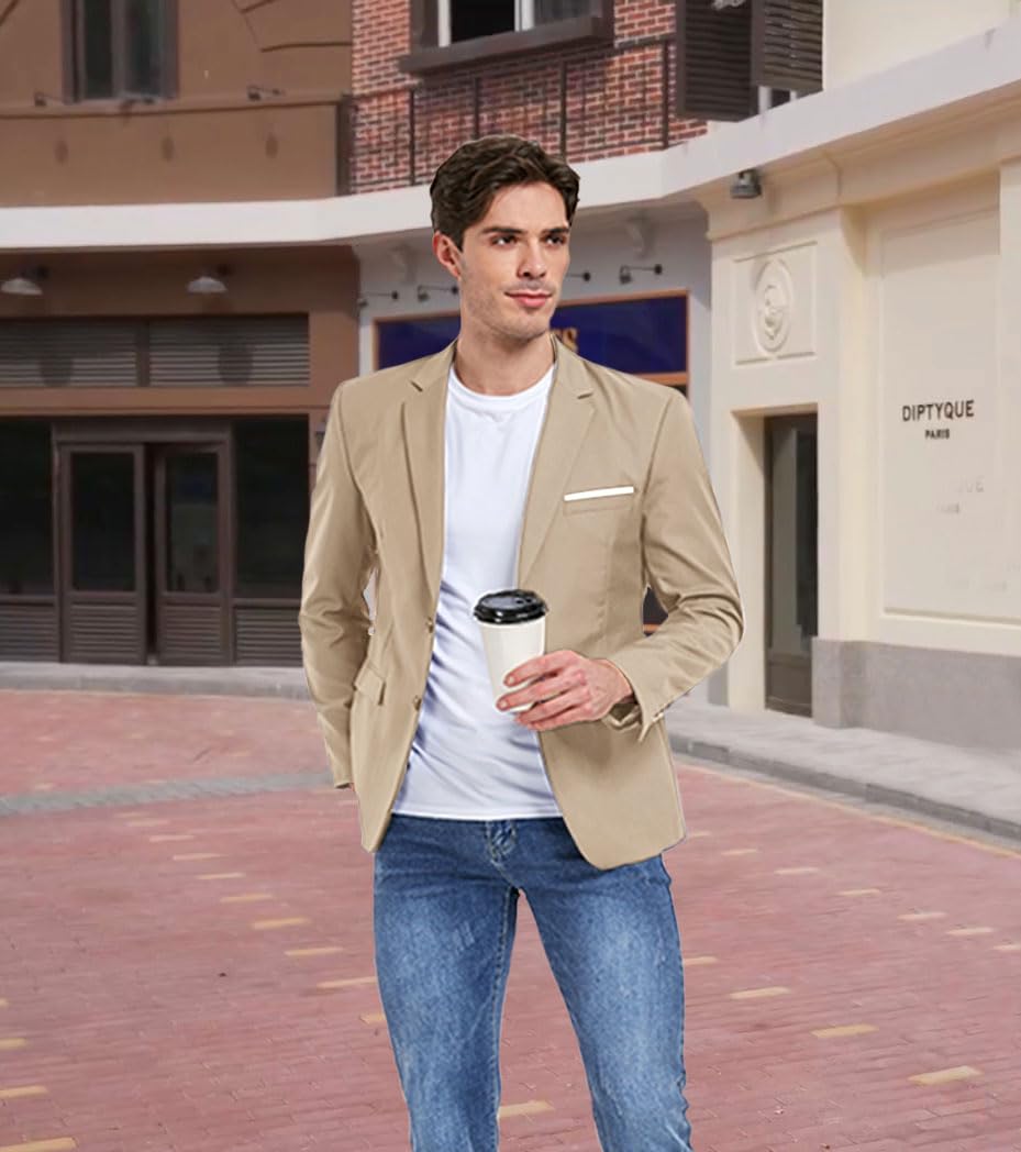 Men's Suit Jacket Casual Sport Coats Lightweight Party Champagne Slim Fit Blazer Groomsmen Coat Two Button Tuxedo Suits L