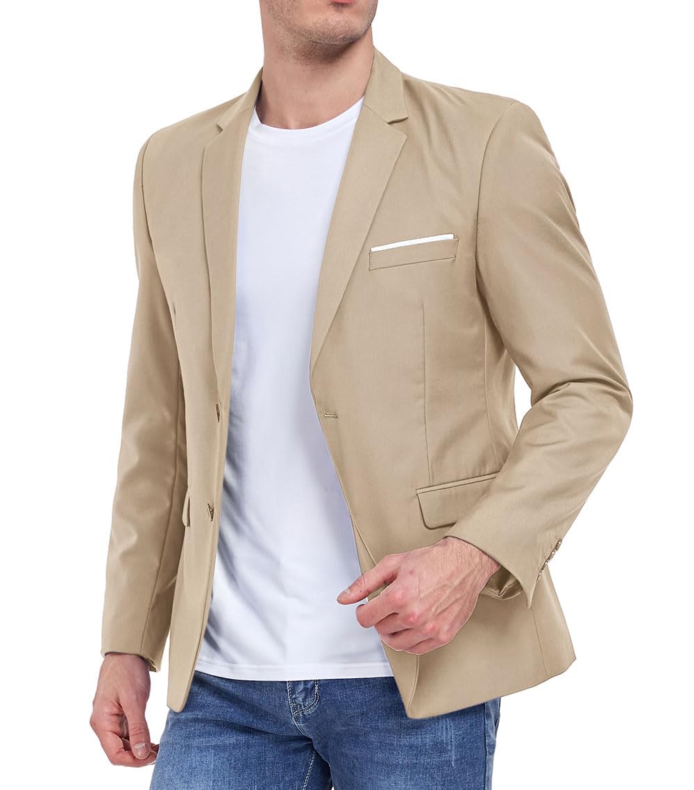 Men's Suit Jacket Casual Sport Coats Lightweight Party Champagne Slim Fit Blazer Groomsmen Coat Two Button Tuxedo Suits L