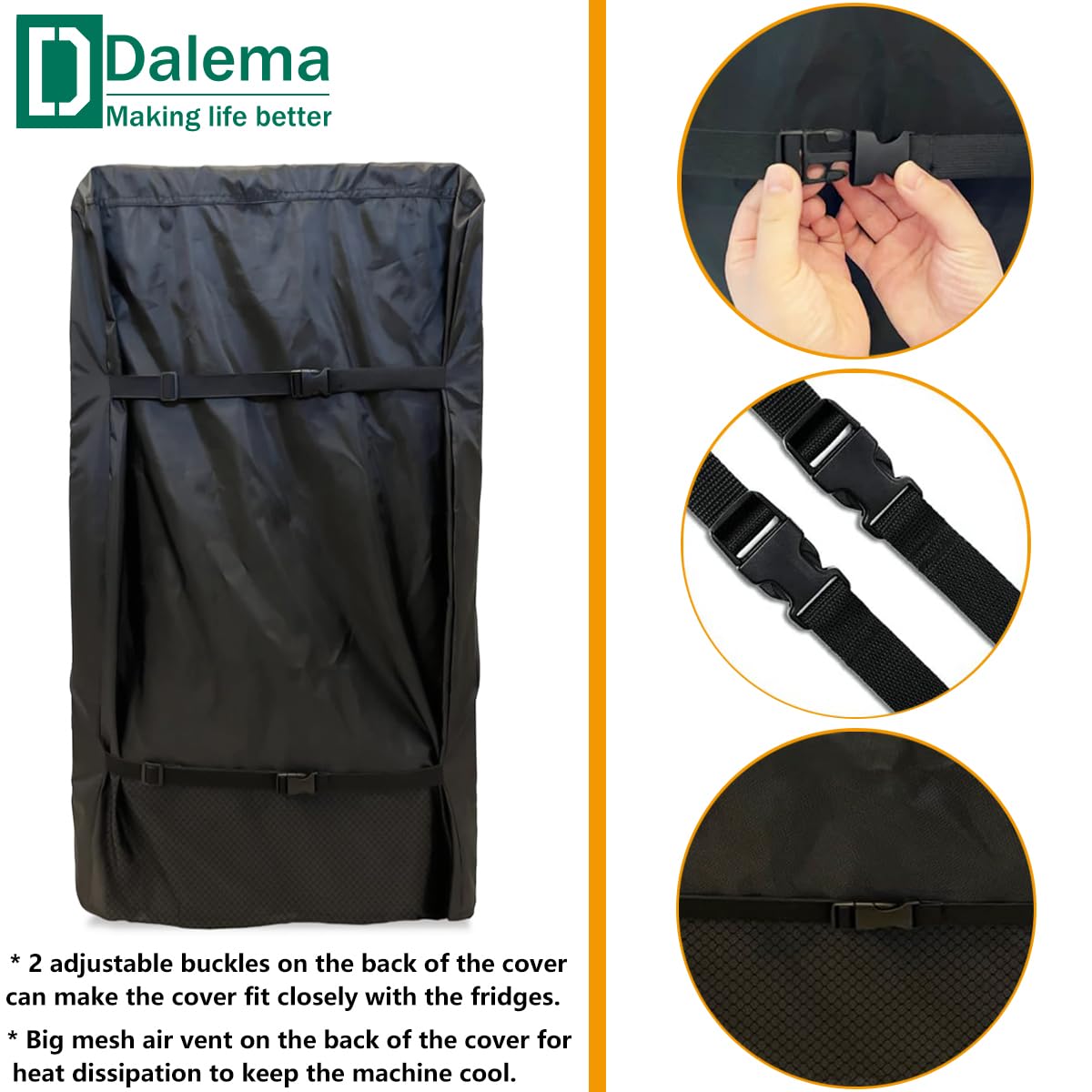 Dalema Outdoor Refrigerator Cover,600D Heavy Duty 100% Waterproof Upright Freezer Cover,Outside Stand Up Fridge Covers.Front Can Be Rolled-Up by Zippers.(Black,24" W x 30" D x 67" H)
