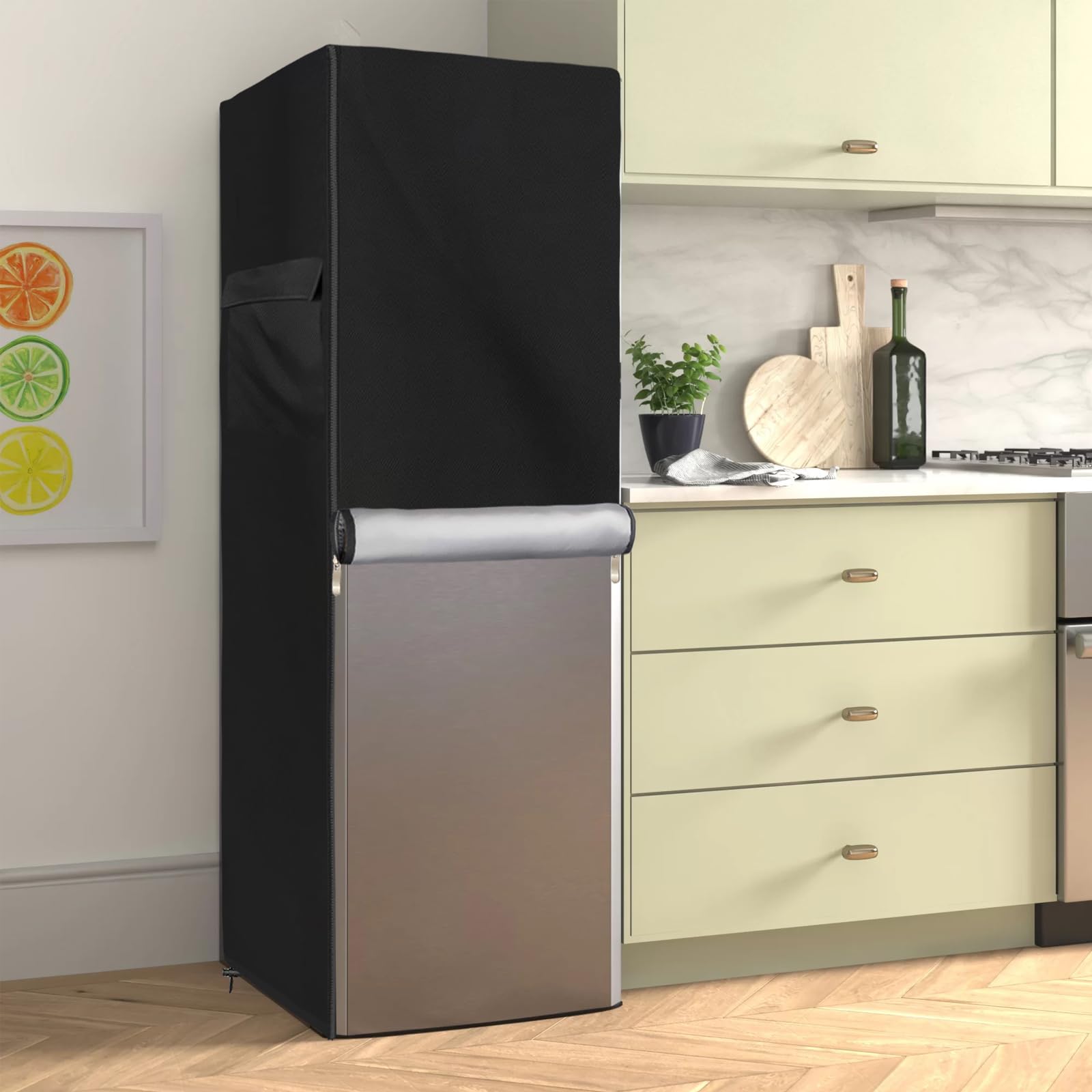 Dalema Outdoor Refrigerator Cover,600D Heavy Duty 100% Waterproof Upright Freezer Cover,Outside Stand Up Fridge Covers.Front Can Be Rolled-Up by Zippers.(Black,24" W x 30" D x 67" H)