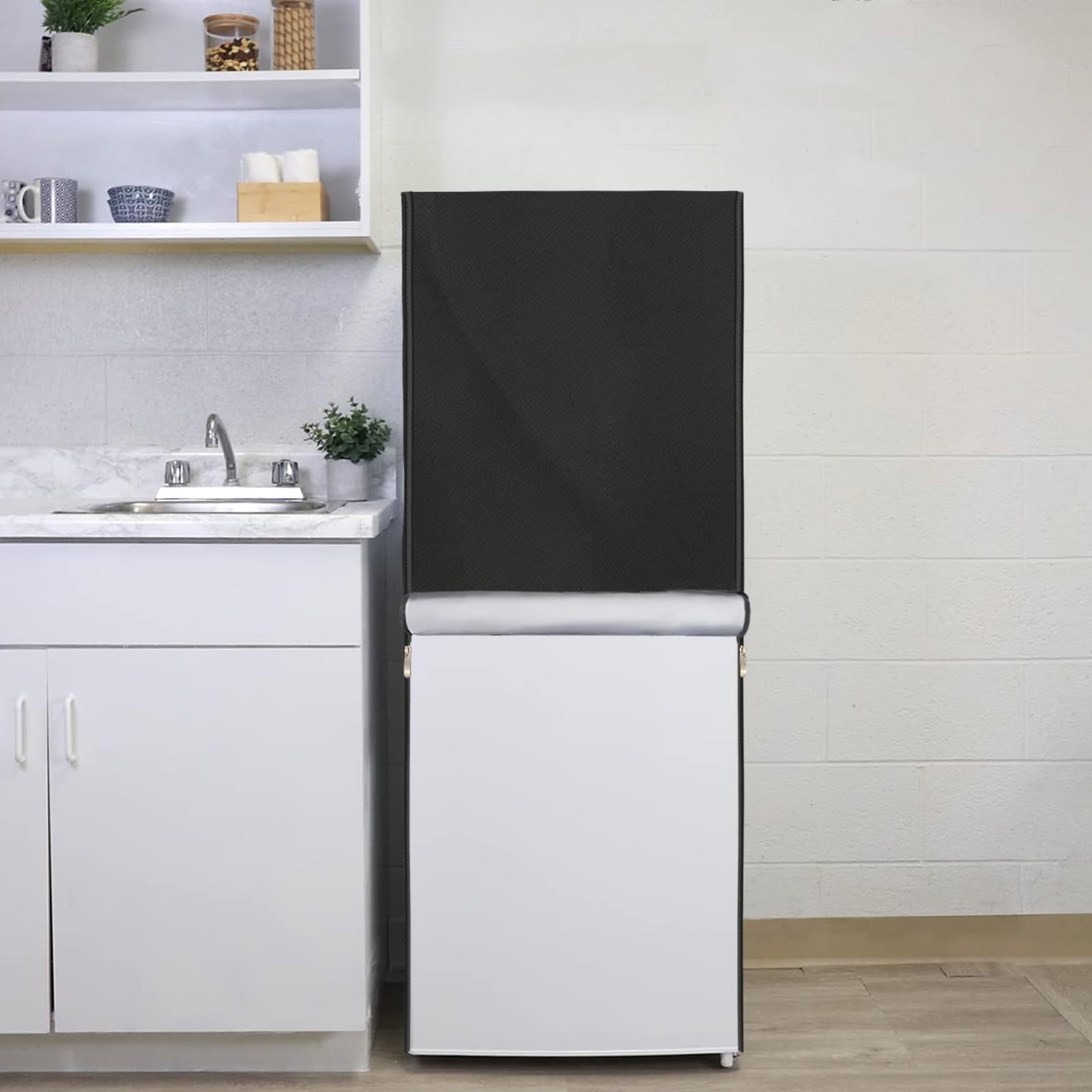 Dalema Outdoor Refrigerator Cover,600D Heavy Duty 100% Waterproof Upright Freezer Cover,Outside Stand Up Fridge Covers.Front Can Be Rolled-Up by Zippers.(Black,24" W x 30" D x 67" H)