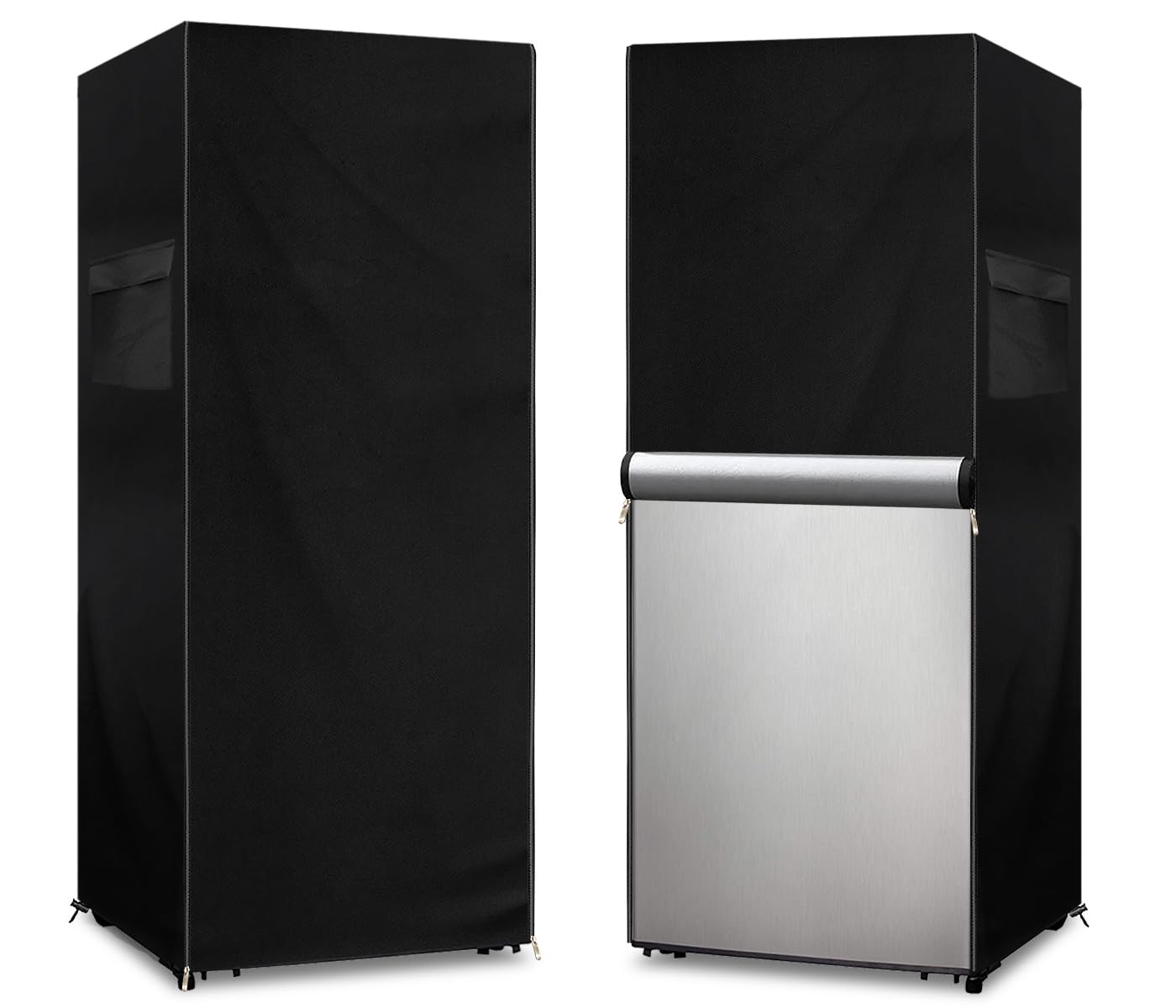 Dalema Outdoor Refrigerator Cover,600D Heavy Duty 100% Waterproof Upright Freezer Cover,Outside Stand Up Fridge Covers.Front Can Be Rolled-Up by Zippers.(Black,24" W x 30" D x 67" H)
