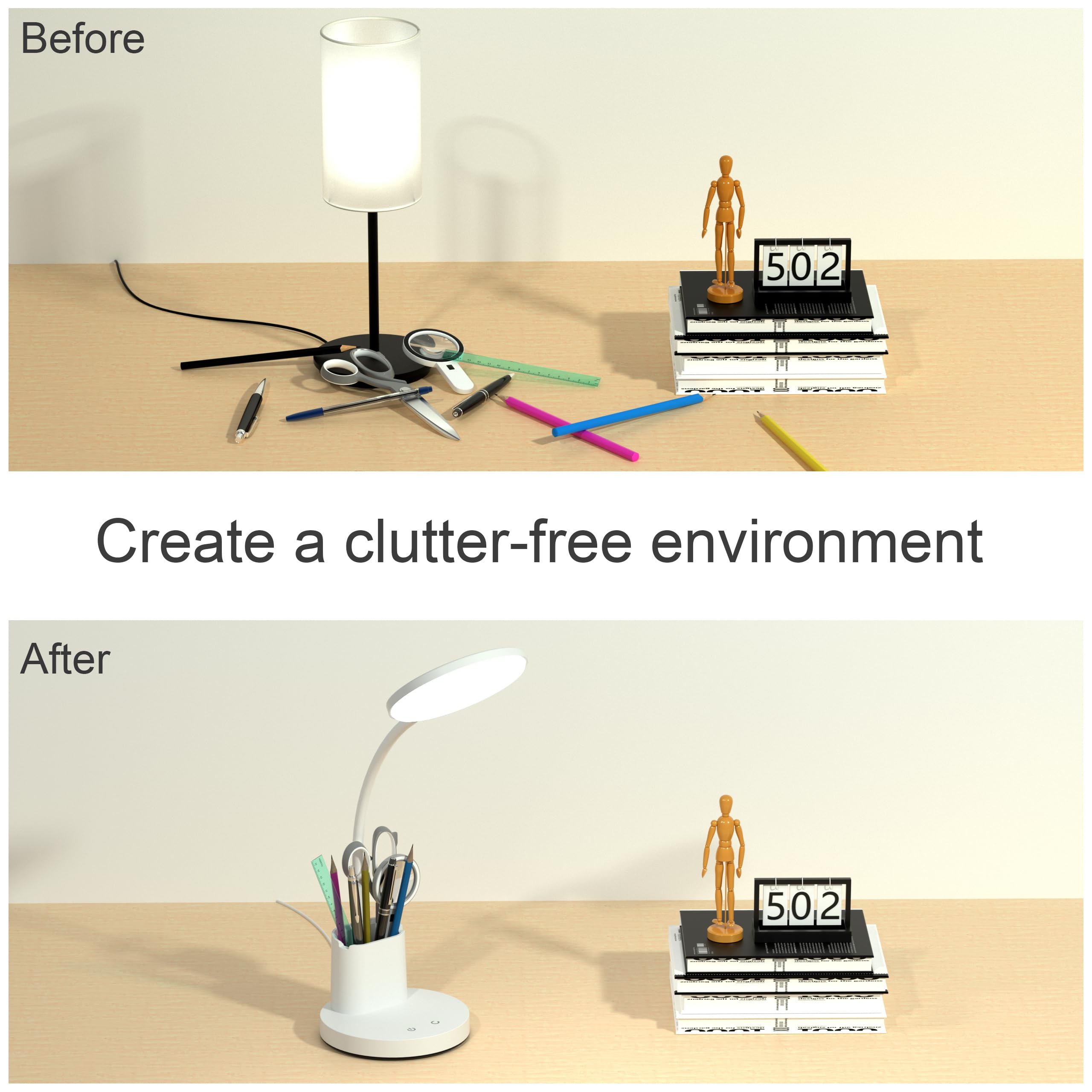 Vicsoon Desk Lamp, LED Desk Lamp for Home Office, Touch Table Lamp with 3 Color Modes 360° Adjustable Arm, Dimmable Desk Light with Pen Phone Holder, White