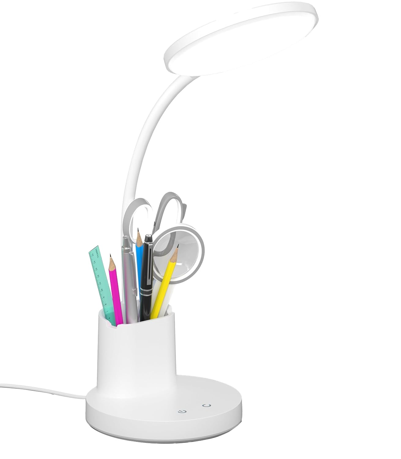 Vicsoon Desk Lamp, LED Desk Lamp for Home Office, Touch Table Lamp with 3 Color Modes 360° Adjustable Arm, Dimmable Desk Light with Pen Phone Holder, White