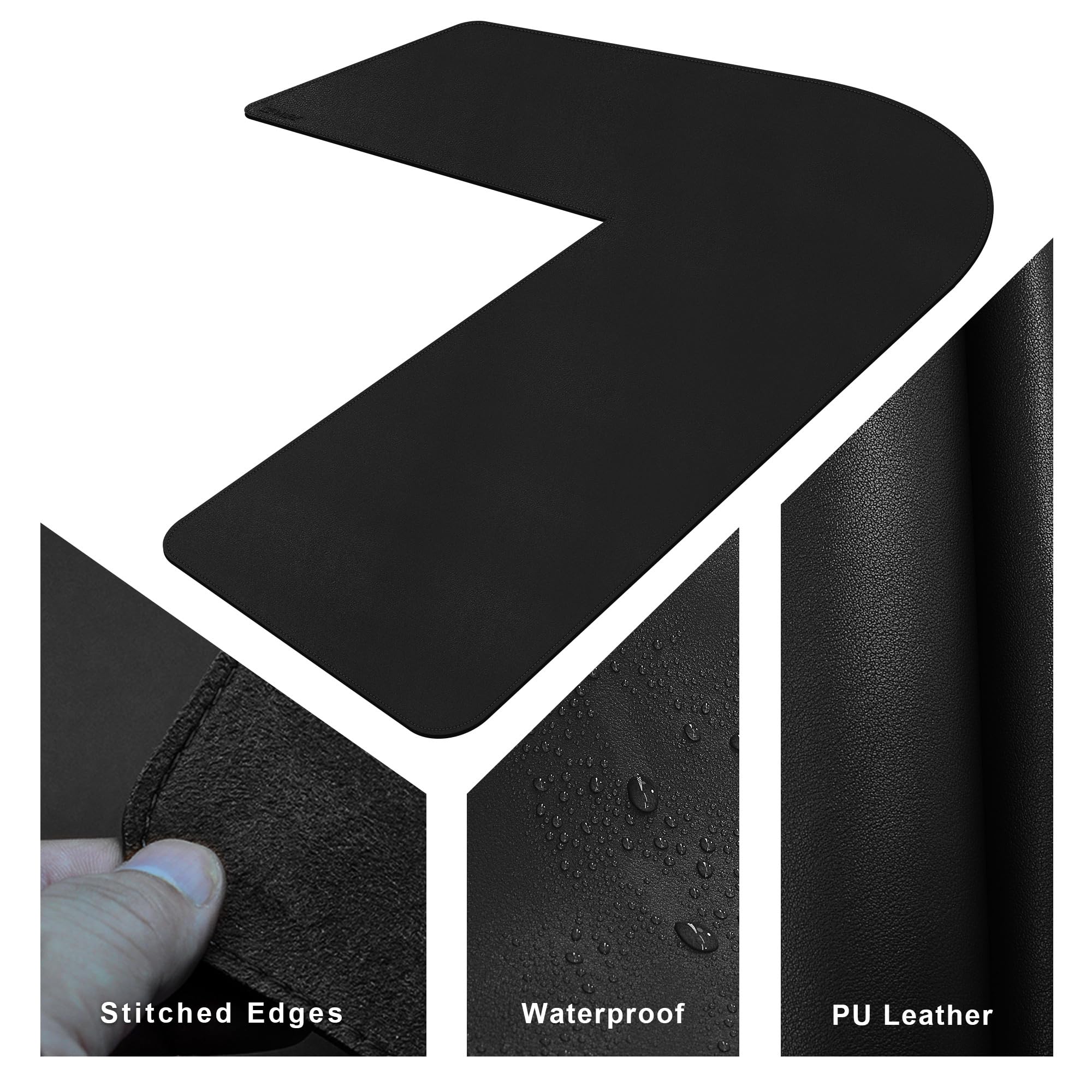 CENNBIE Dual Sided L Shaped Desk Pad,ββ35.5x43.3x13 inches Corner Leather Desk Pad,l Shaped Desk Gaming mat,Waterproof l Shaped Leather Mouse pad,Home Office Accessories Corner Desk Mat(Black)