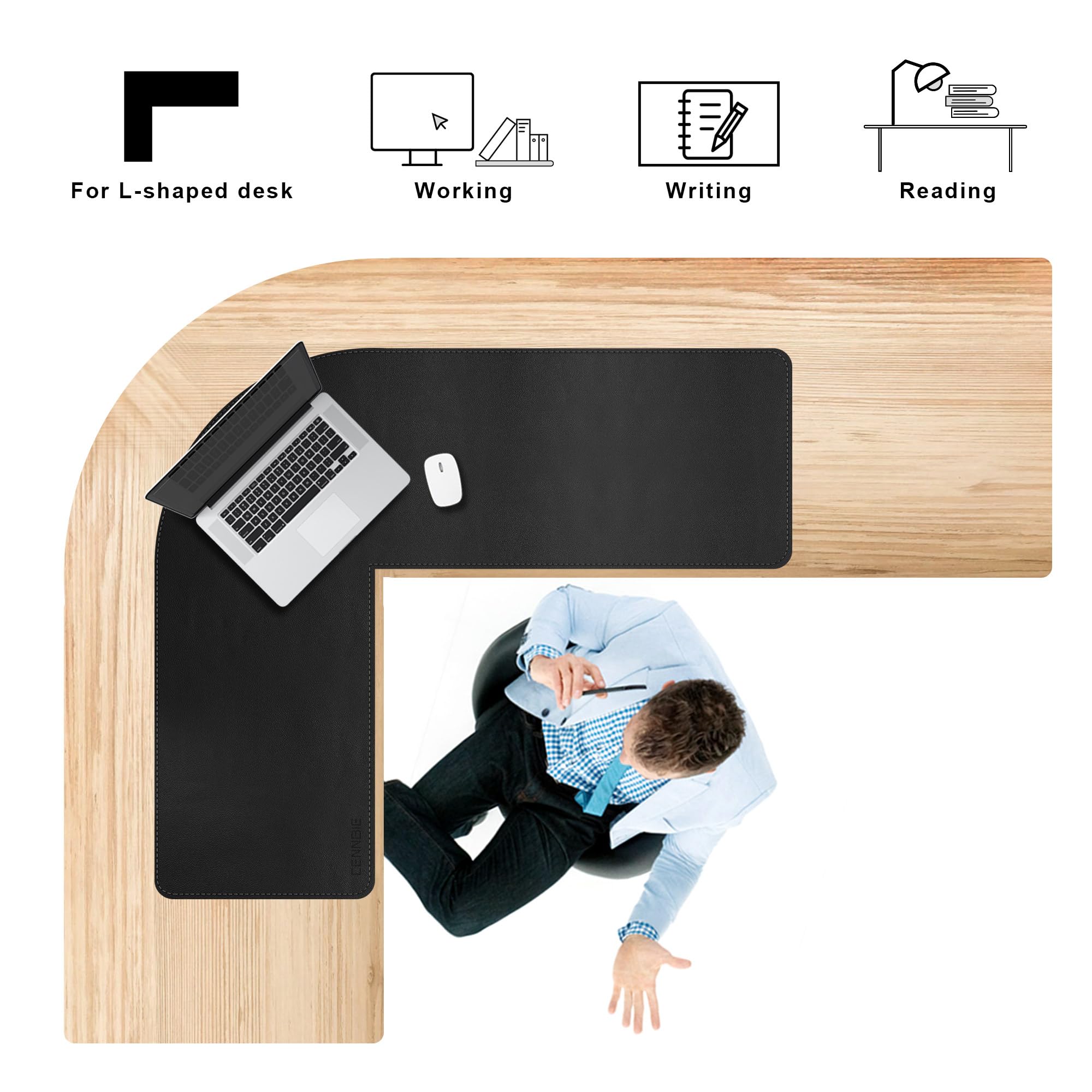 CENNBIE Dual Sided L Shaped Desk Pad,ββ35.5x43.3x13 inches Corner Leather Desk Pad,l Shaped Desk Gaming mat,Waterproof l Shaped Leather Mouse pad,Home Office Accessories Corner Desk Mat(Black)