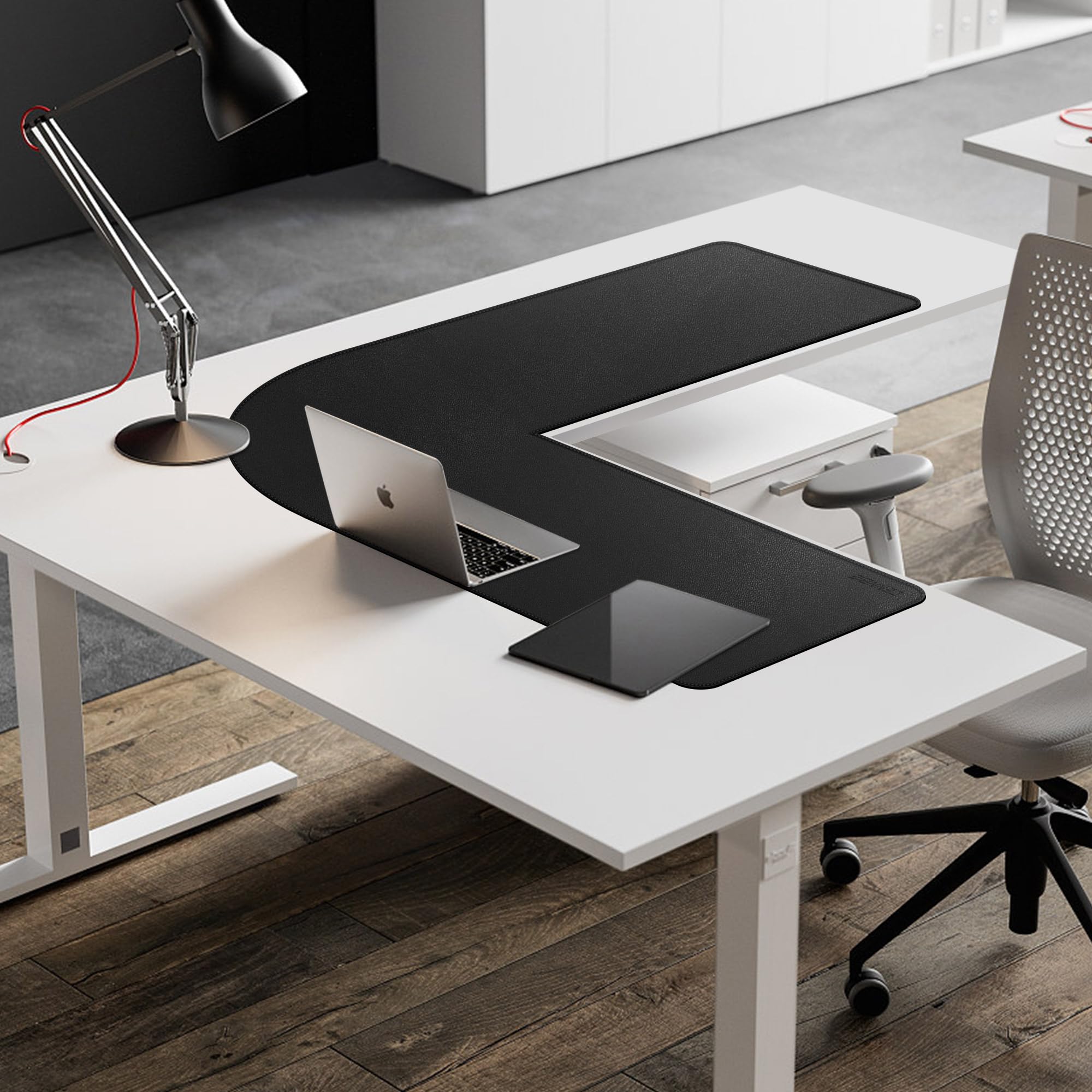 CENNBIE Dual Sided L Shaped Desk Pad,ββ35.5x43.3x13 inches Corner Leather Desk Pad,l Shaped Desk Gaming mat,Waterproof l Shaped Leather Mouse pad,Home Office Accessories Corner Desk Mat(Black)