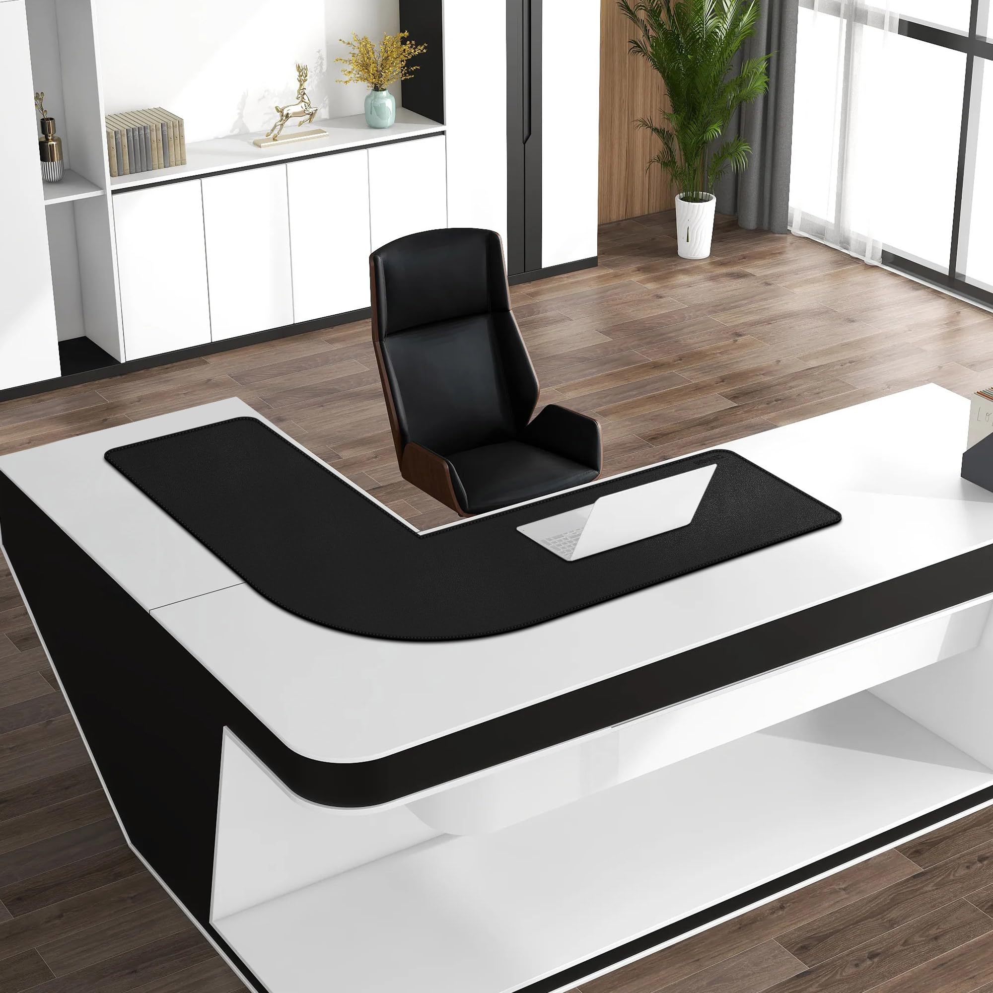 CENNBIE Dual Sided L Shaped Desk Pad,ββ35.5x43.3x13 inches Corner Leather Desk Pad,l Shaped Desk Gaming mat,Waterproof l Shaped Leather Mouse pad,Home Office Accessories Corner Desk Mat(Black)