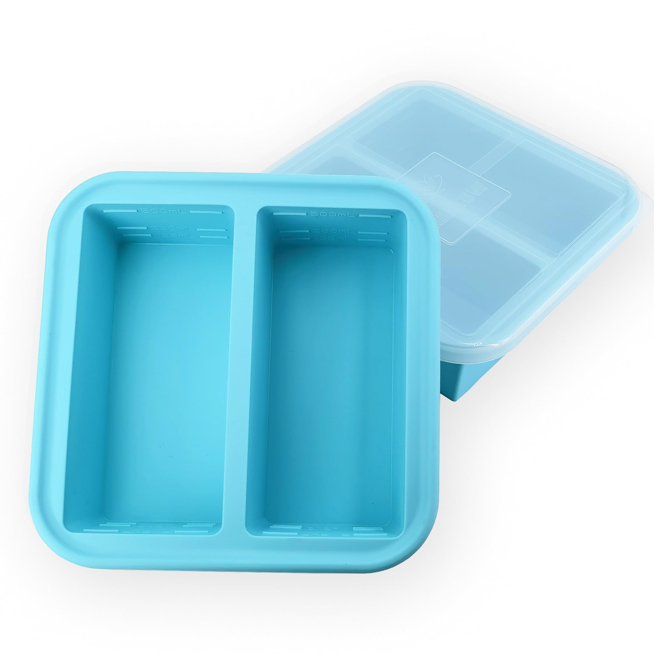 NAKTOW 2-Cup Silicone Freezer Tray with Lid - 2 Pack - Make 4 Perfect 2-Cup Portions - Easy Release Molds for Food Storage & Freeze Soup, Broth, Stew or Sauce Color Aqua (Aqua)