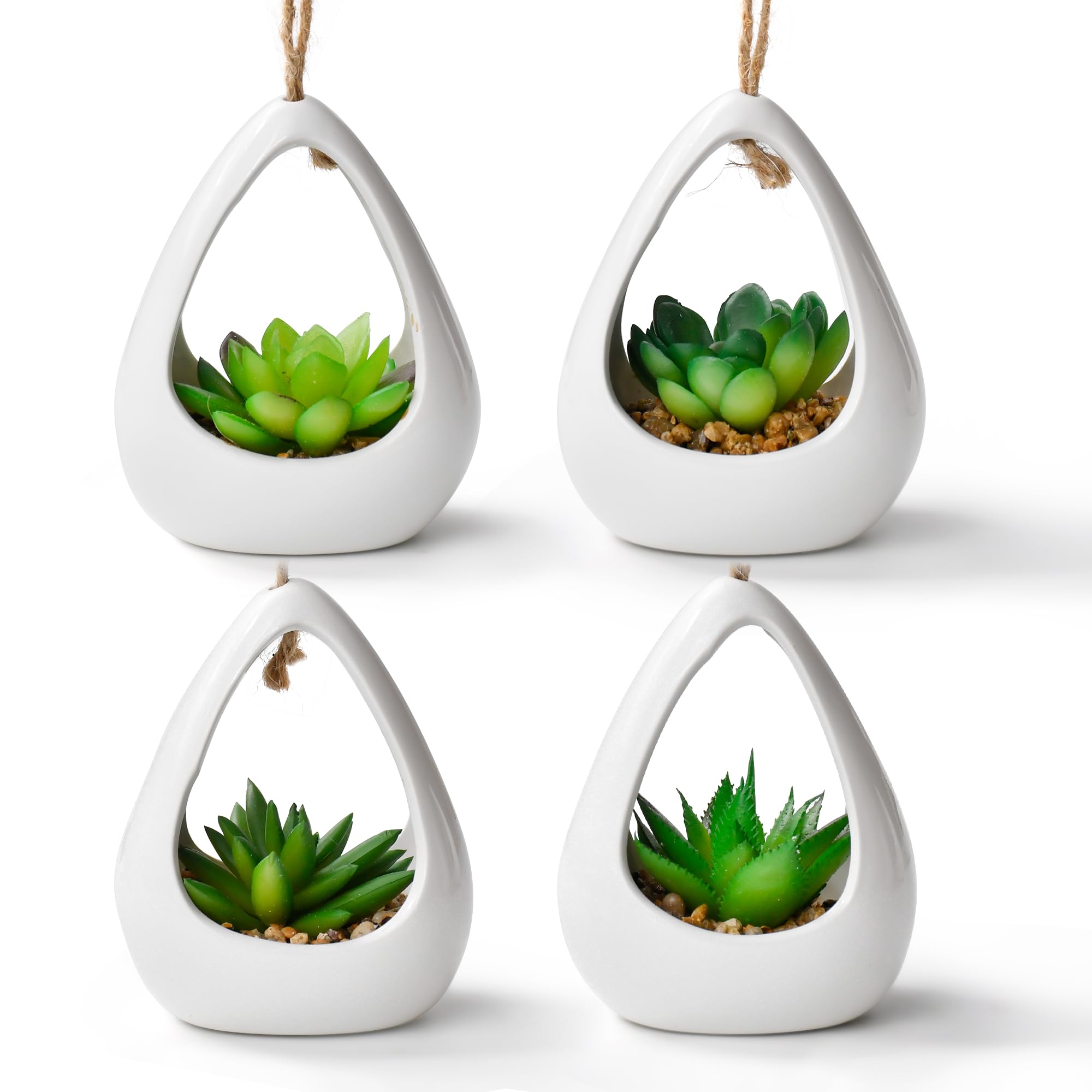 PETIARKIT Artificial Plants in Pot, 4pcs Fake Succulent, Hanging Potted Succulent Plants for Indoor Outdoor Decoration, Small Faux Plants for Bedroom, Bathroom, Office, Mall.
