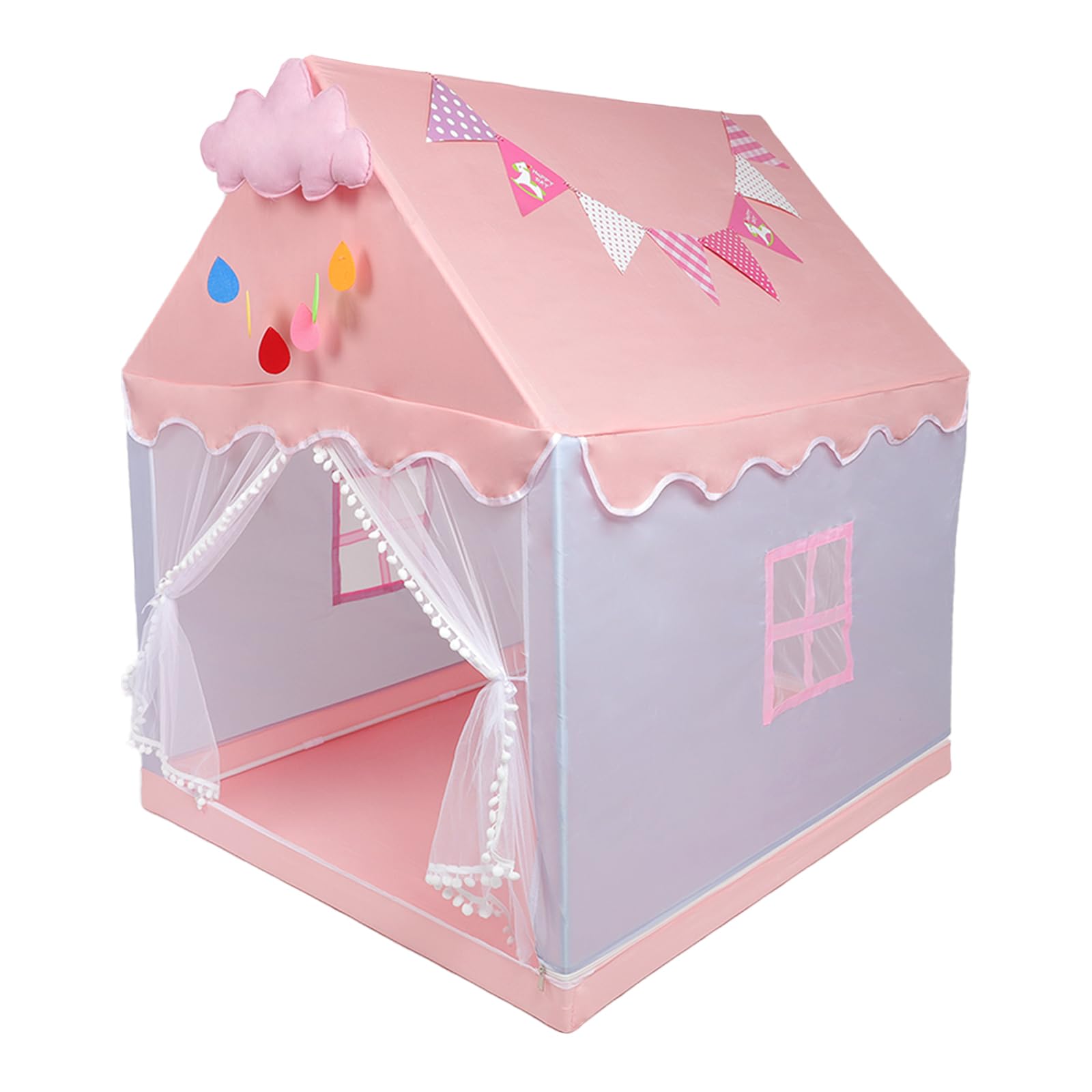 Kids Tent Play Tents for Toddler Children Indoor and Outdoor Large Pink Girls Princess Playhouse Castle with Windows Clouds and Flags Kids Room Furniture 40" L × 48" W × 52" H