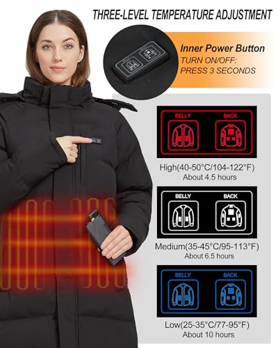 TRUNYAQI Long Winter Coats for Women, Women's Winter Coat Heated Jacket