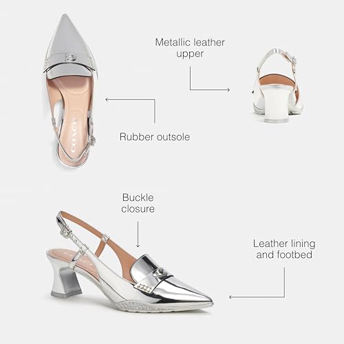 Coach Women's Nikola Metallic Leather Hybrid Slingback Pump, Silver, 7
