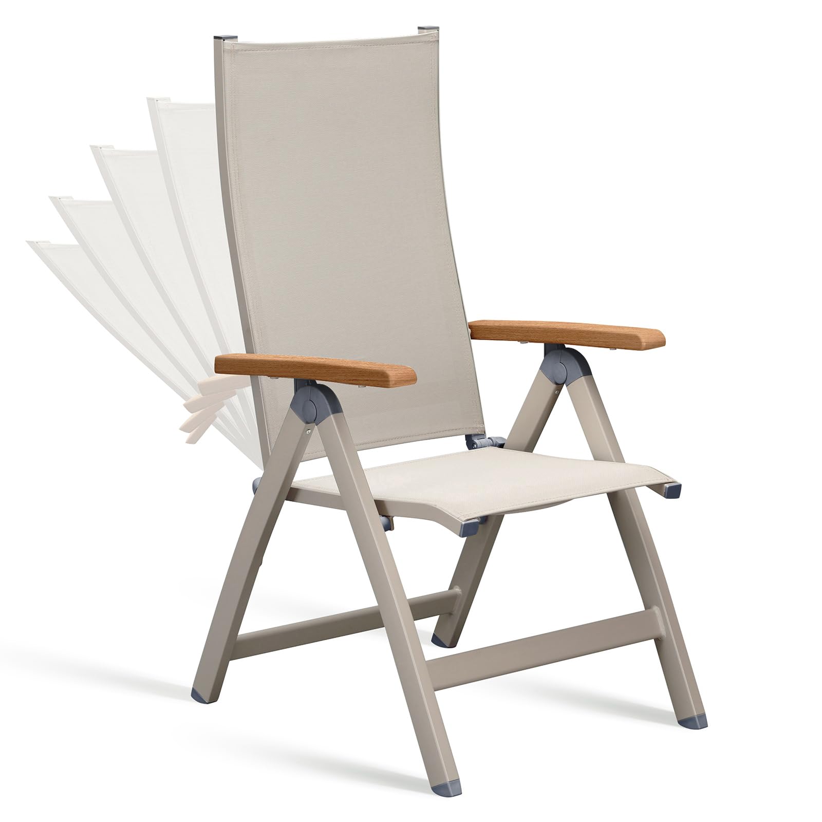 Sunairsz Folding Chair, Indoor & Outdoor Balcony, Patio Porch, Garden Lawn, Pool, for Comfortable Ivory White Foldable Chairs, Portable Cozy Recliner, Metal Frame, Heavy Duty Durable