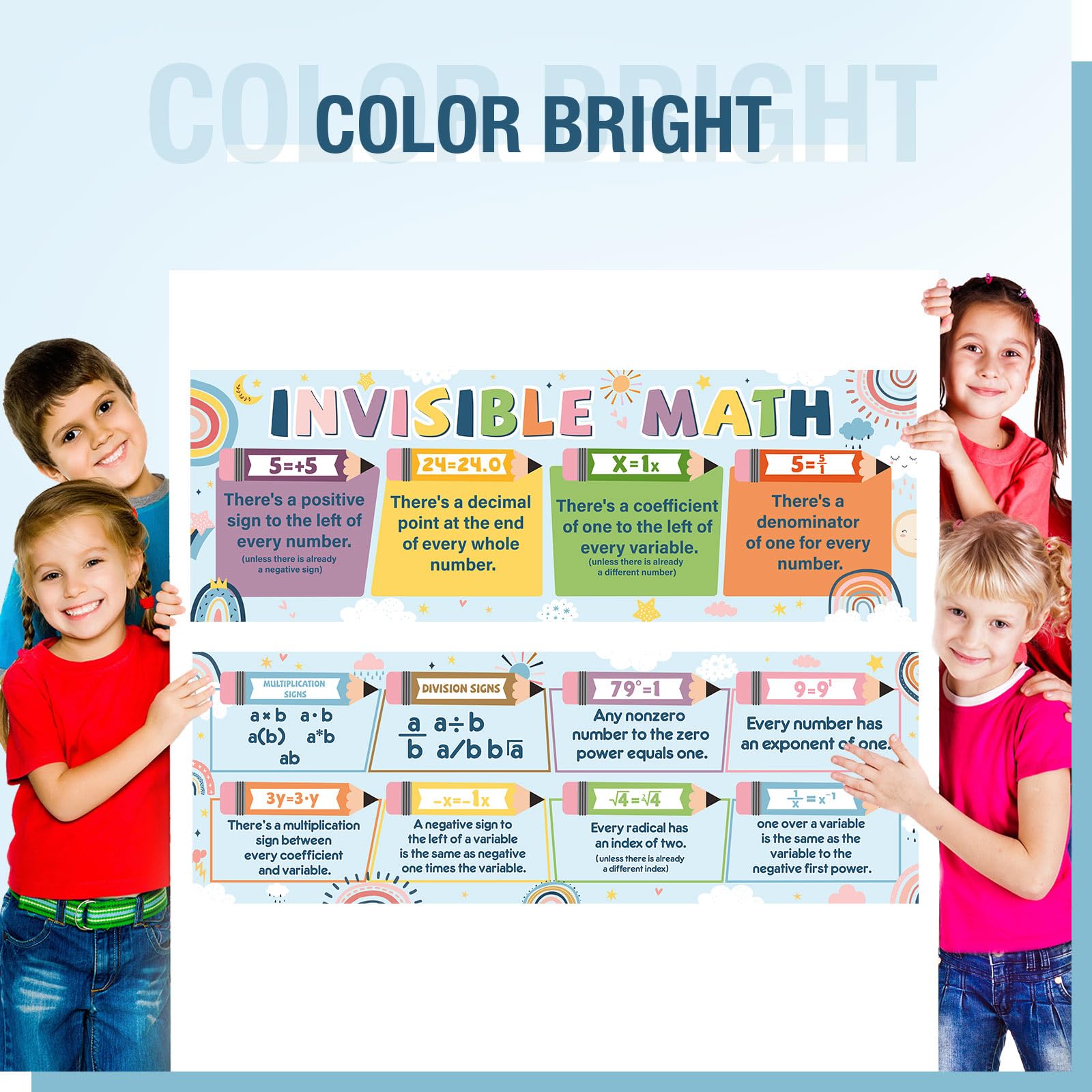 Fulmoon 2 Pcs Educational Math Posters Invisible Mathematics Concept Posters Classroom Banner Decoration Bulletin Board and Wall Decor for Elementary Middle School Supplies (Boho)