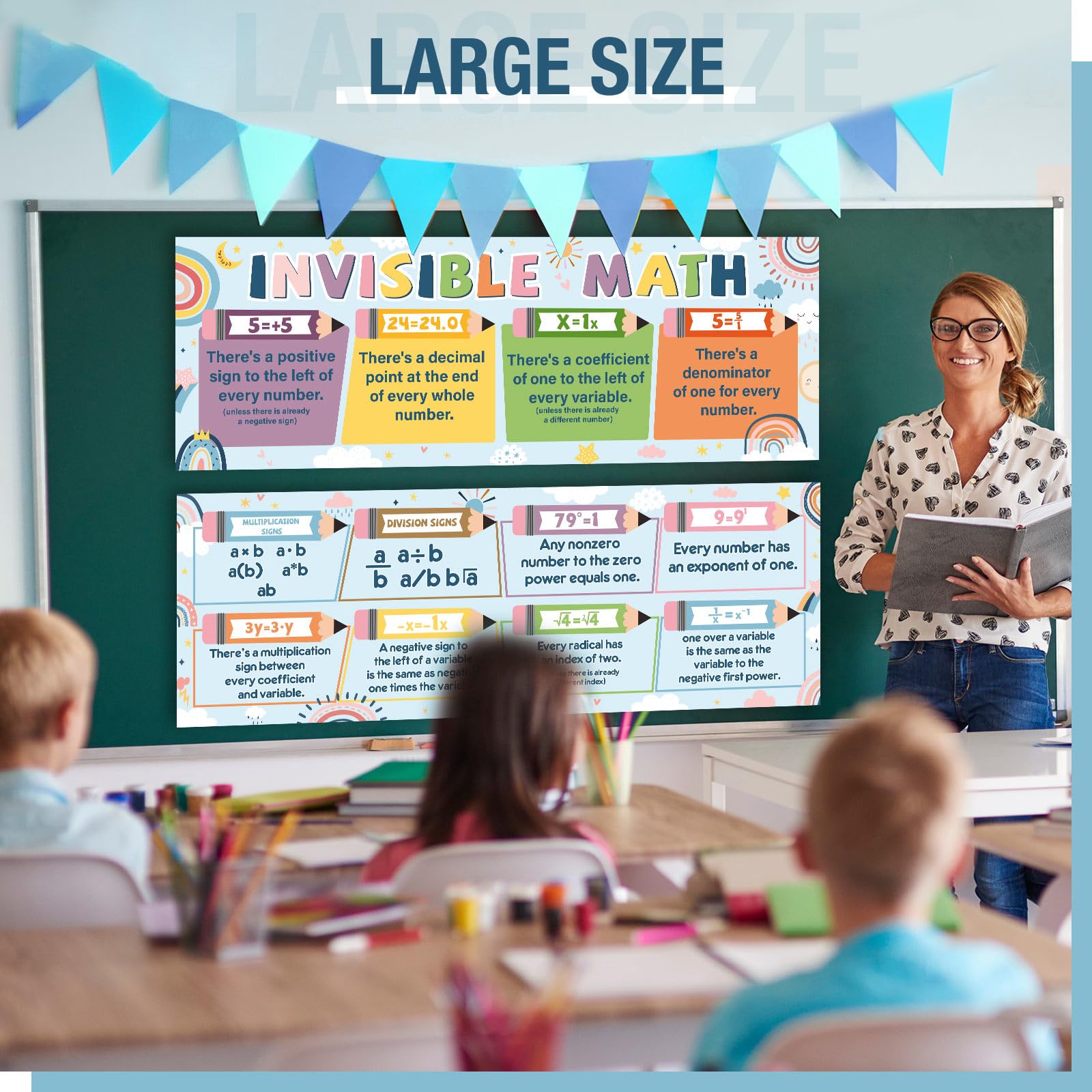 Fulmoon 2 Pcs Educational Math Posters Invisible Mathematics Concept Posters Classroom Banner Decoration Bulletin Board and Wall Decor for Elementary Middle School Supplies (Boho)