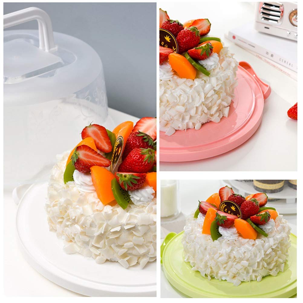 Cake Carrier Cover Cake Stand with Lid Dessert Serving Platter with Handle Cupcake Holder Pies Display with Base (White)