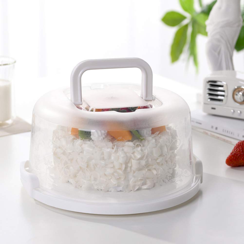 Cake Carrier Cover Cake Stand with Lid Dessert Serving Platter with Handle Cupcake Holder Pies Display with Base (White)