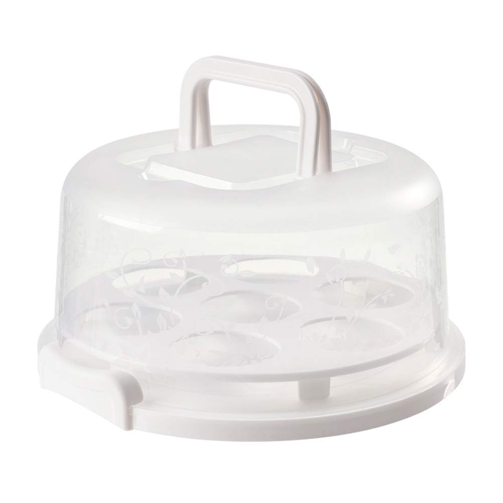 Cake Carrier Cover Cake Stand with Lid Dessert Serving Platter with Handle Cupcake Holder Pies Display with Base (White)