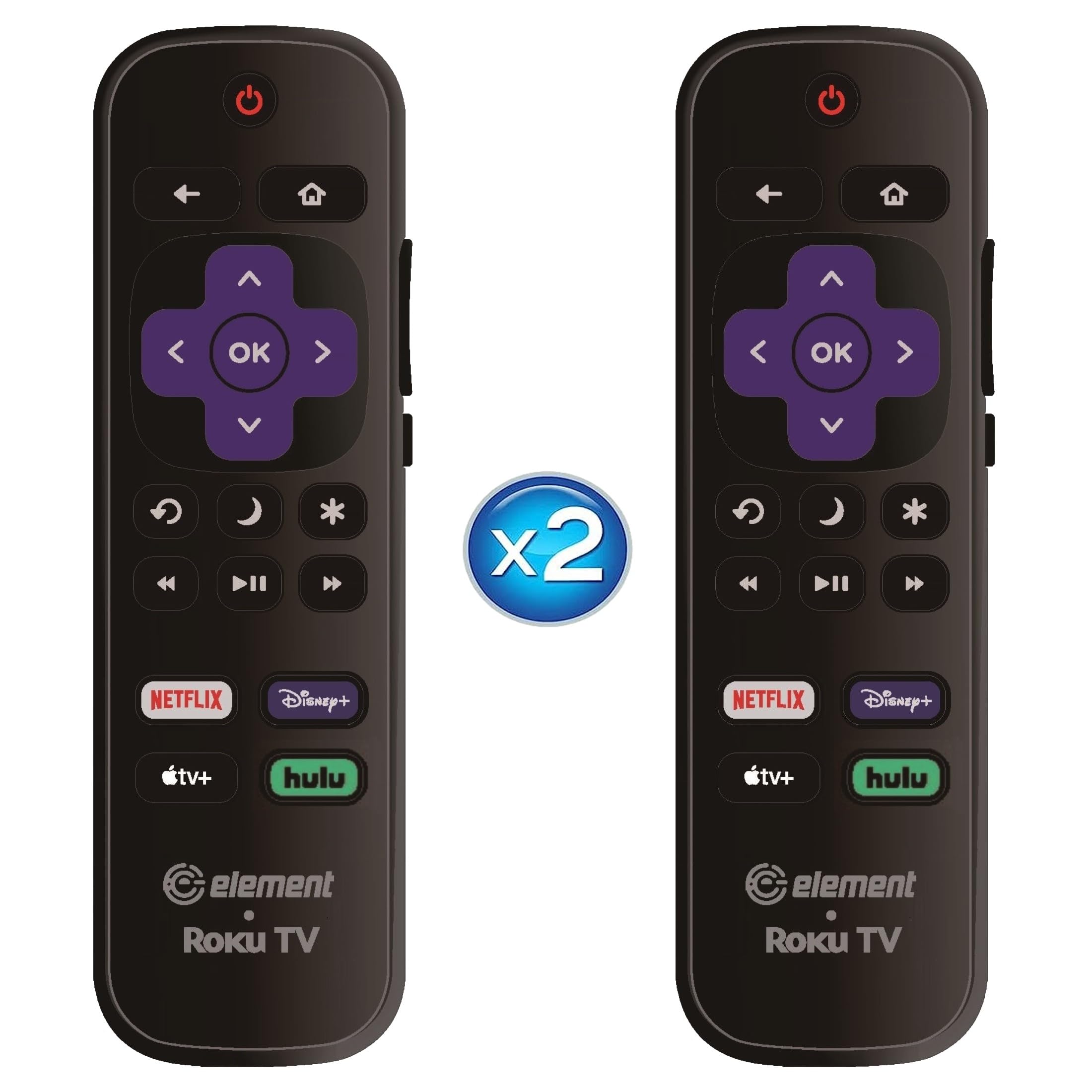 2 Pack - OEM Replacement Remote Control fit for All Element Roku TV Smart 4K Ultra HDTV 【Only Works with Element Roku TV, Not for Roku Stick and Roku Box】 (Netflix/Disney Plus/Apple TV+ / Hulu)