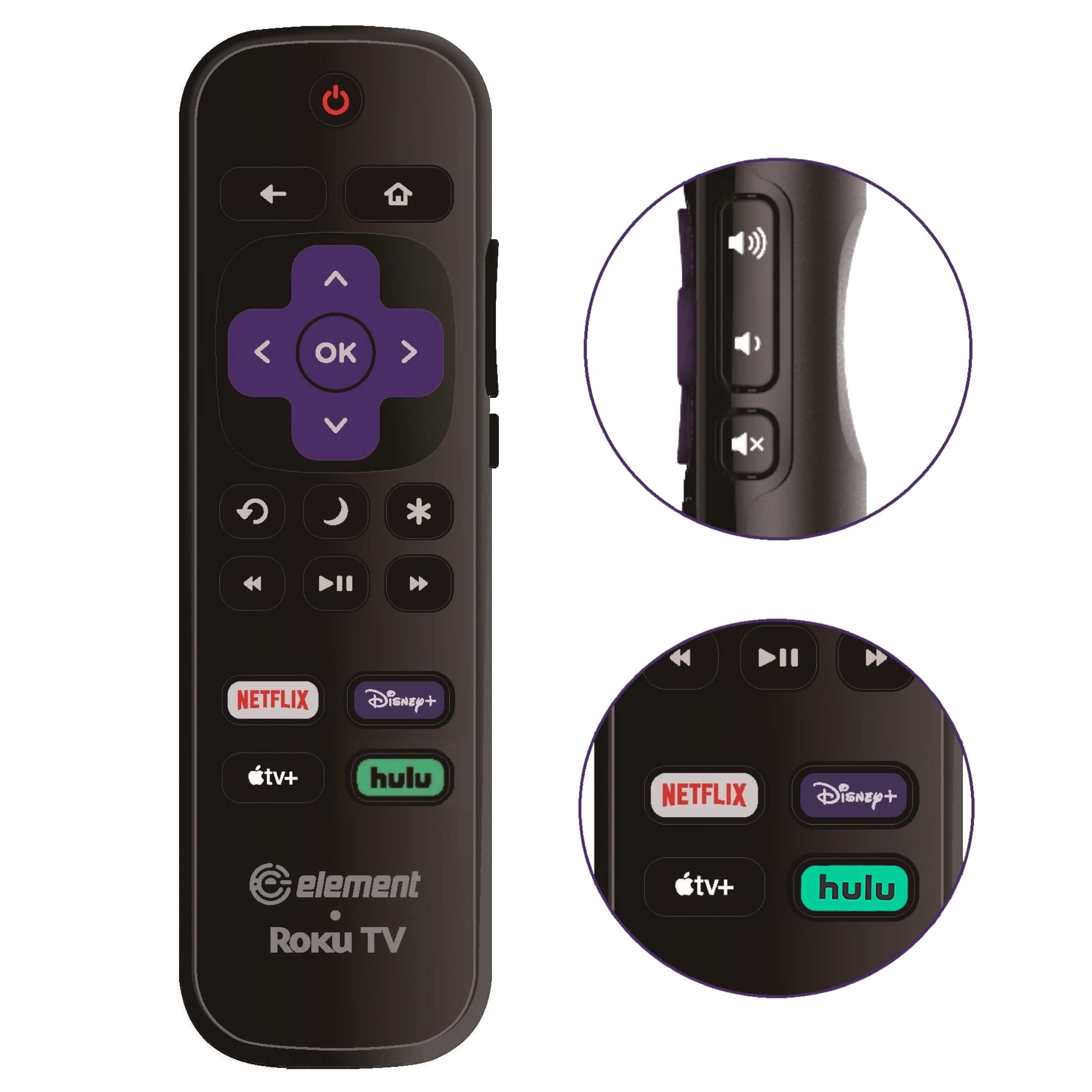 2 Pack - OEM Replacement Remote Control fit for All Element Roku TV Smart 4K Ultra HDTV 【Only Works with Element Roku TV, Not for Roku Stick and Roku Box】 (Netflix/Disney Plus/Apple TV+ / Hulu)