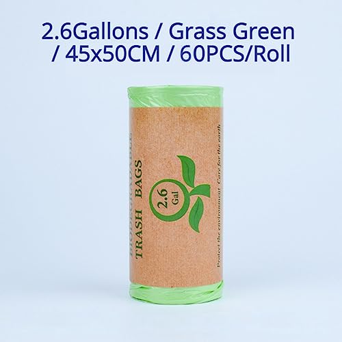 Biodegradable Extra Thick Rubbish Bags, Recyclable and Compostable Bin Liners for Kitchen Bathroom Office Car Pet (Green（2.6 gallon 2 rolls of 60 pcs）)
