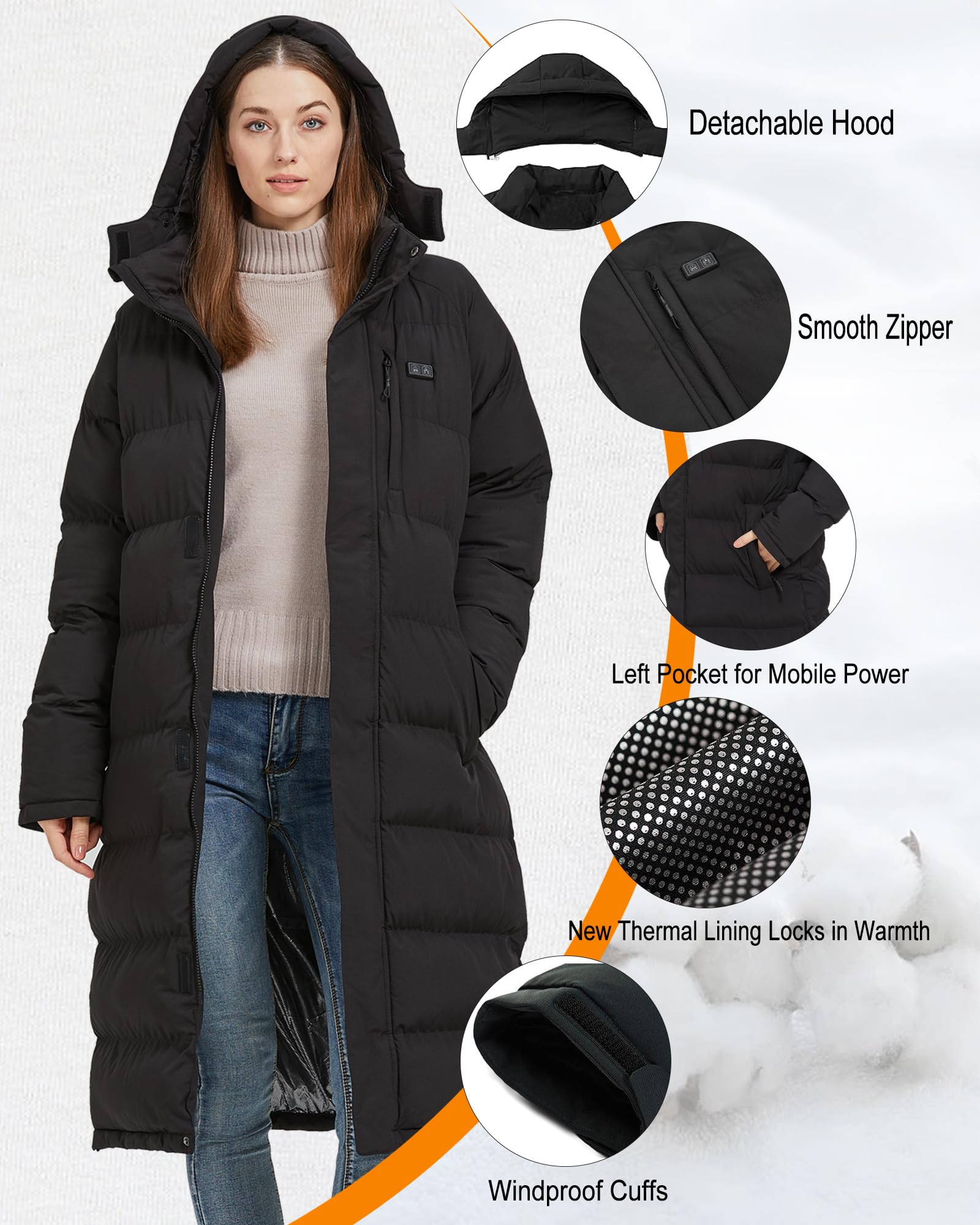 TRUNYAQI Women's Heated Long Jacket with Battery Pack Winter Coat for Women with Box