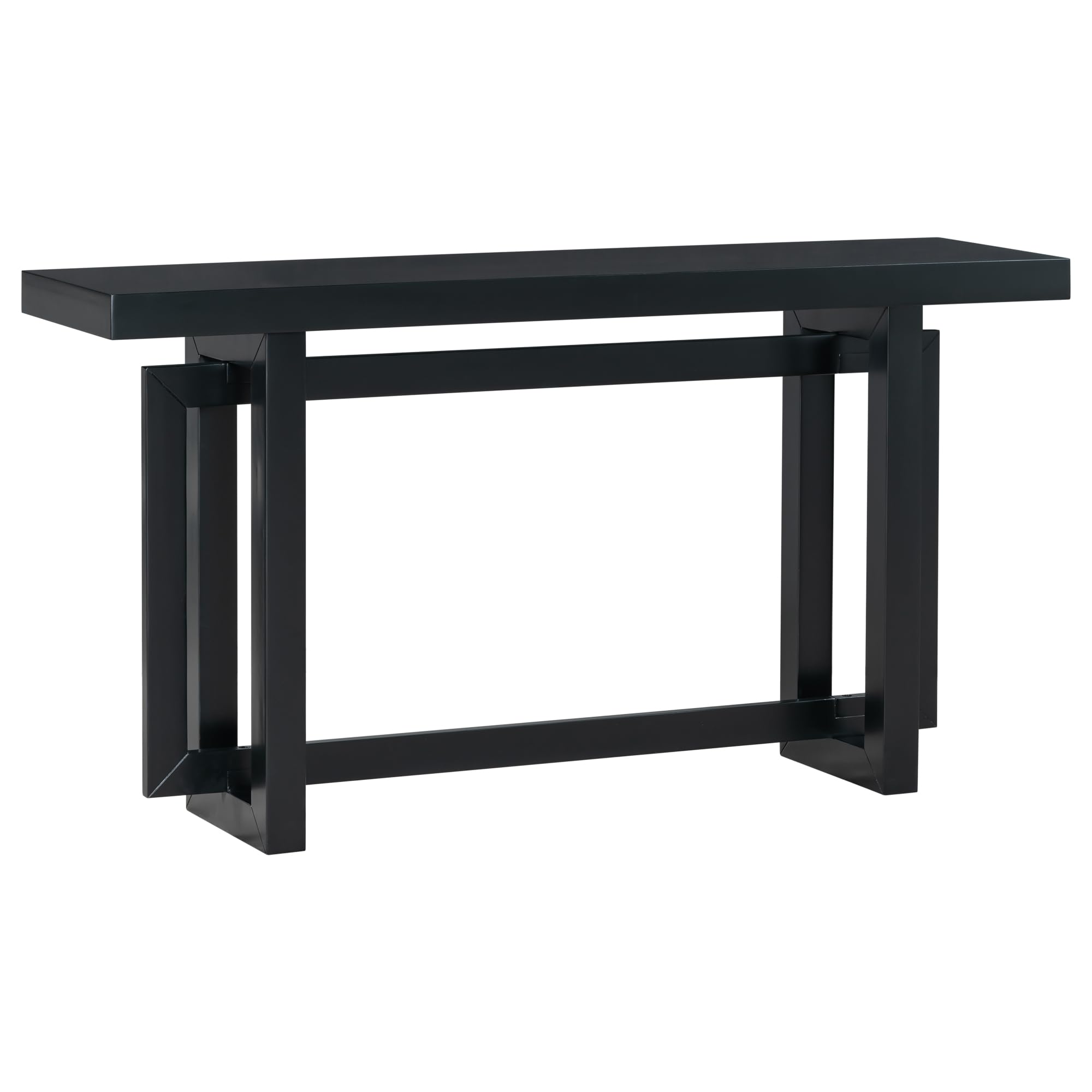 Contemporary Console Table with Industrial-inspired Concrete Wood Top, Accent Storage Cabinet Sofa Table, Buffet Storage Cabinet for Living Room Hallway Entryway Kitchen (Black + Solid Wood+MDF-O66)