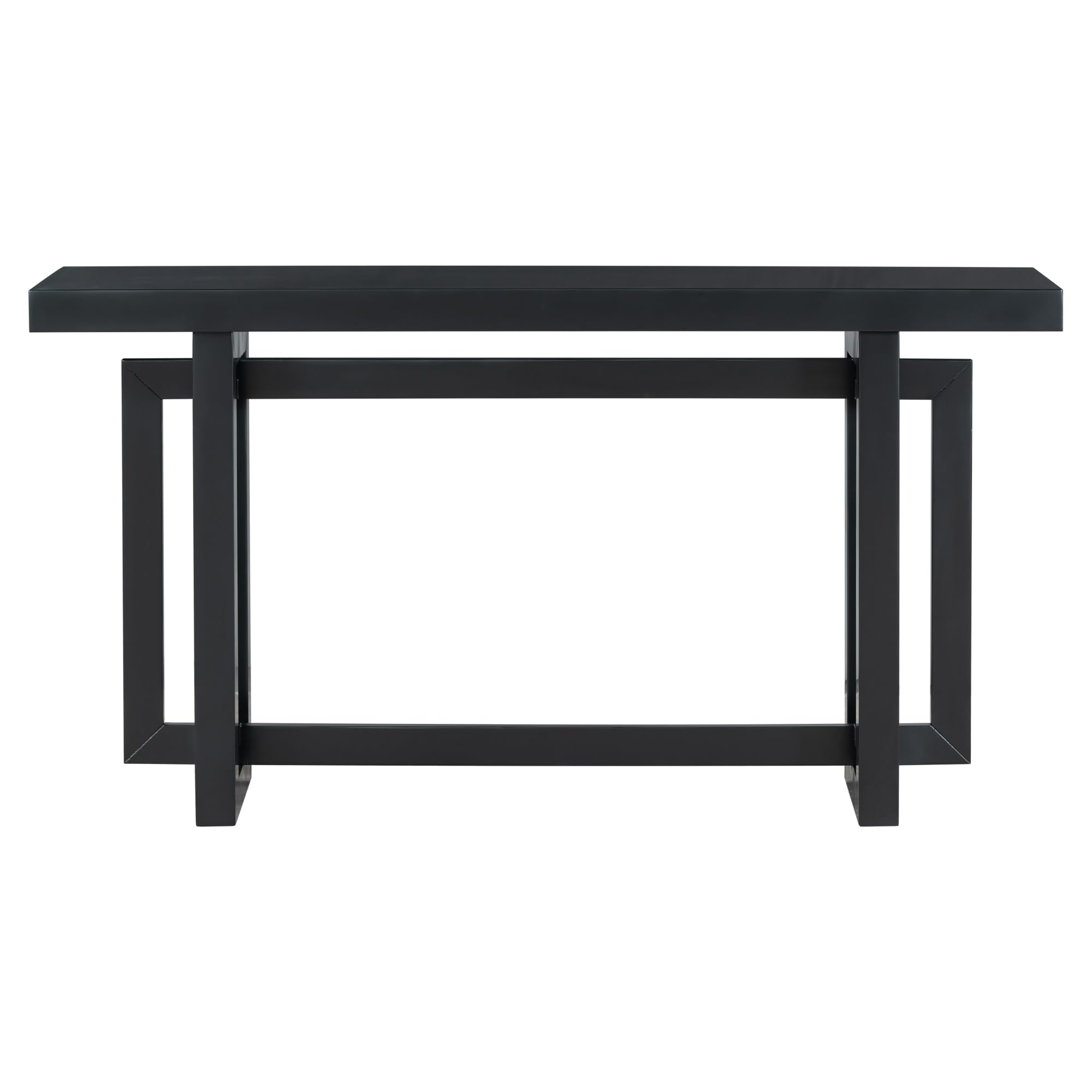Contemporary Console Table with Industrial-inspired Concrete Wood Top, Accent Storage Cabinet Sofa Table, Buffet Storage Cabinet for Living Room Hallway Entryway Kitchen (Black + Solid Wood+MDF-O66)