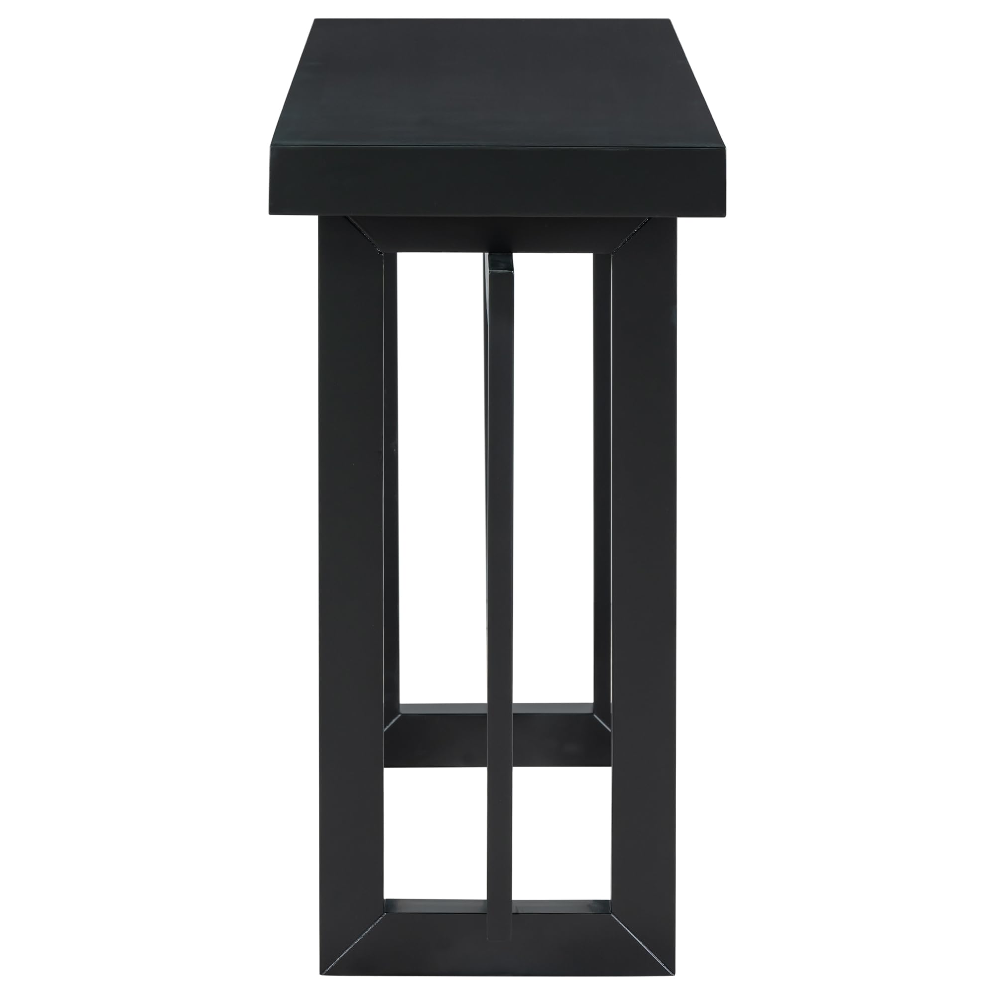Contemporary Console Table with Industrial-inspired Concrete Wood Top, Accent Storage Cabinet Sofa Table, Buffet Storage Cabinet for Living Room Hallway Entryway Kitchen (Black + Solid Wood+MDF-O66)