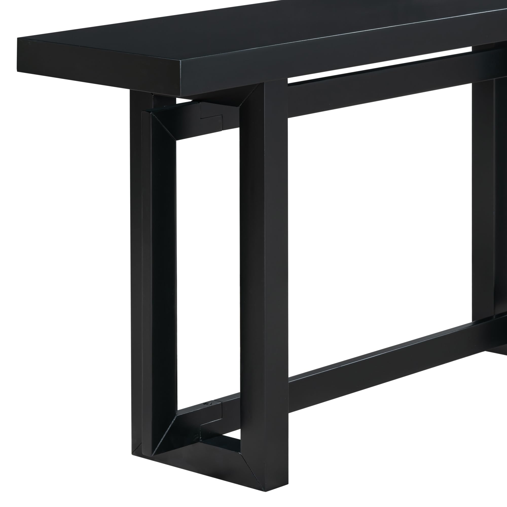 Contemporary Console Table with Industrial-inspired Concrete Wood Top, Accent Storage Cabinet Sofa Table, Buffet Storage Cabinet for Living Room Hallway Entryway Kitchen (Black + Solid Wood+MDF-O66)
