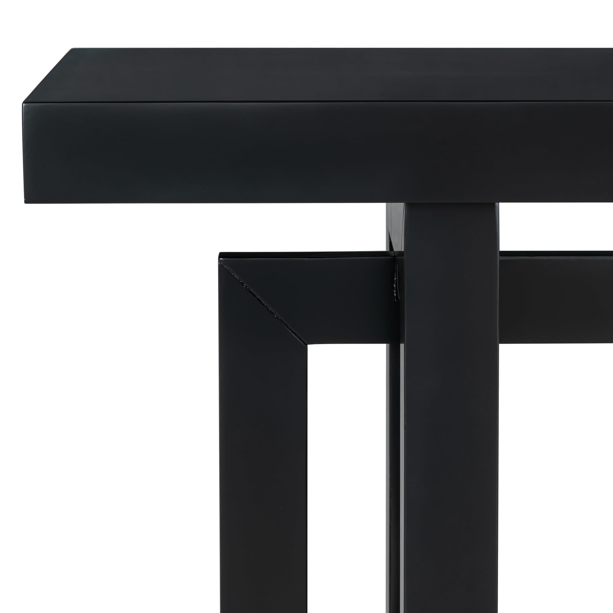 Contemporary Console Table with Industrial-inspired Concrete Wood Top, Accent Storage Cabinet Sofa Table, Buffet Storage Cabinet for Living Room Hallway Entryway Kitchen (Black + Solid Wood+MDF-O66)