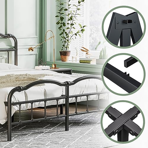 Cleaniago California King Bed Frame with Headboard and Footboard, Vintage Style, Steel Slats, 14 Inch High and 3500 Pounds Weight Capacity, No Box Spring Needed Platform, Easy Assembly—Black