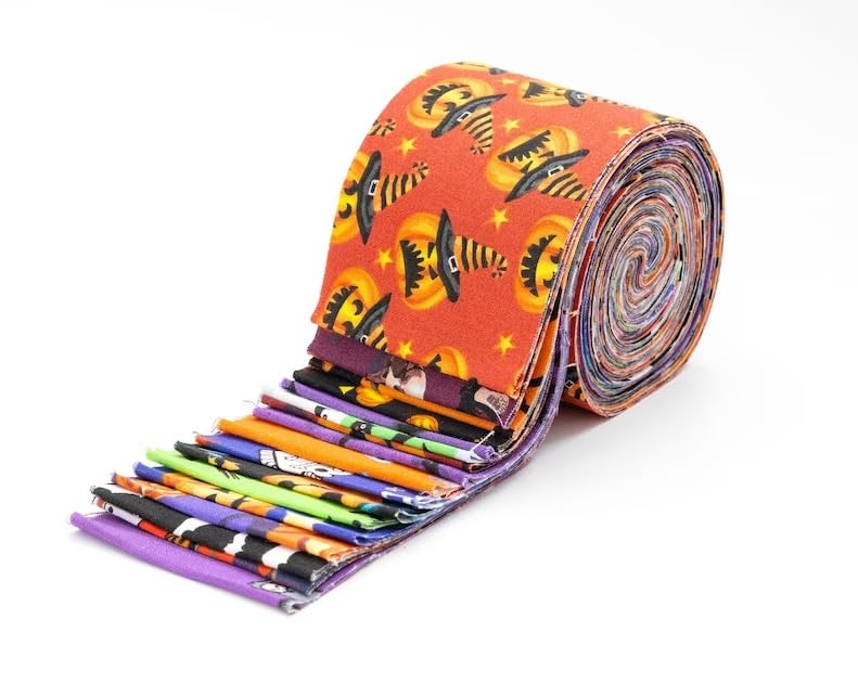 17 Piece Halloween 1 Jelly Roll 2.5"x44" pre-Cut 100% Cotton Fabric Quilting Strips, Halloween Fabric, Jelly Roll Fabric, Halloween Bundle Fabric, DIY Craft