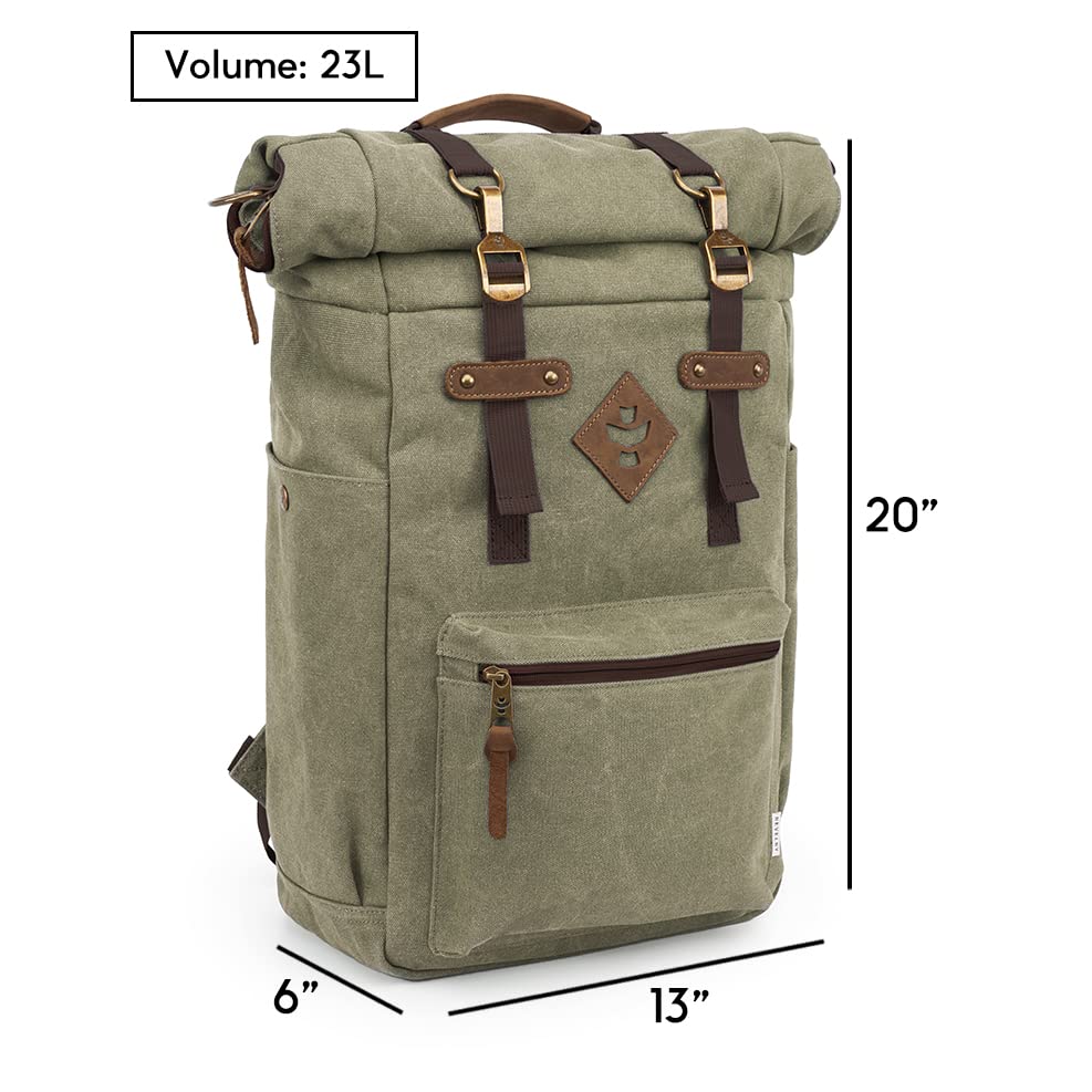 Revelry Supply The Drifter - Smell Proof, Water Resistant, Lockable, Rolltop Travel Backpack for Outdoors, Nature, Exploring (Sage)