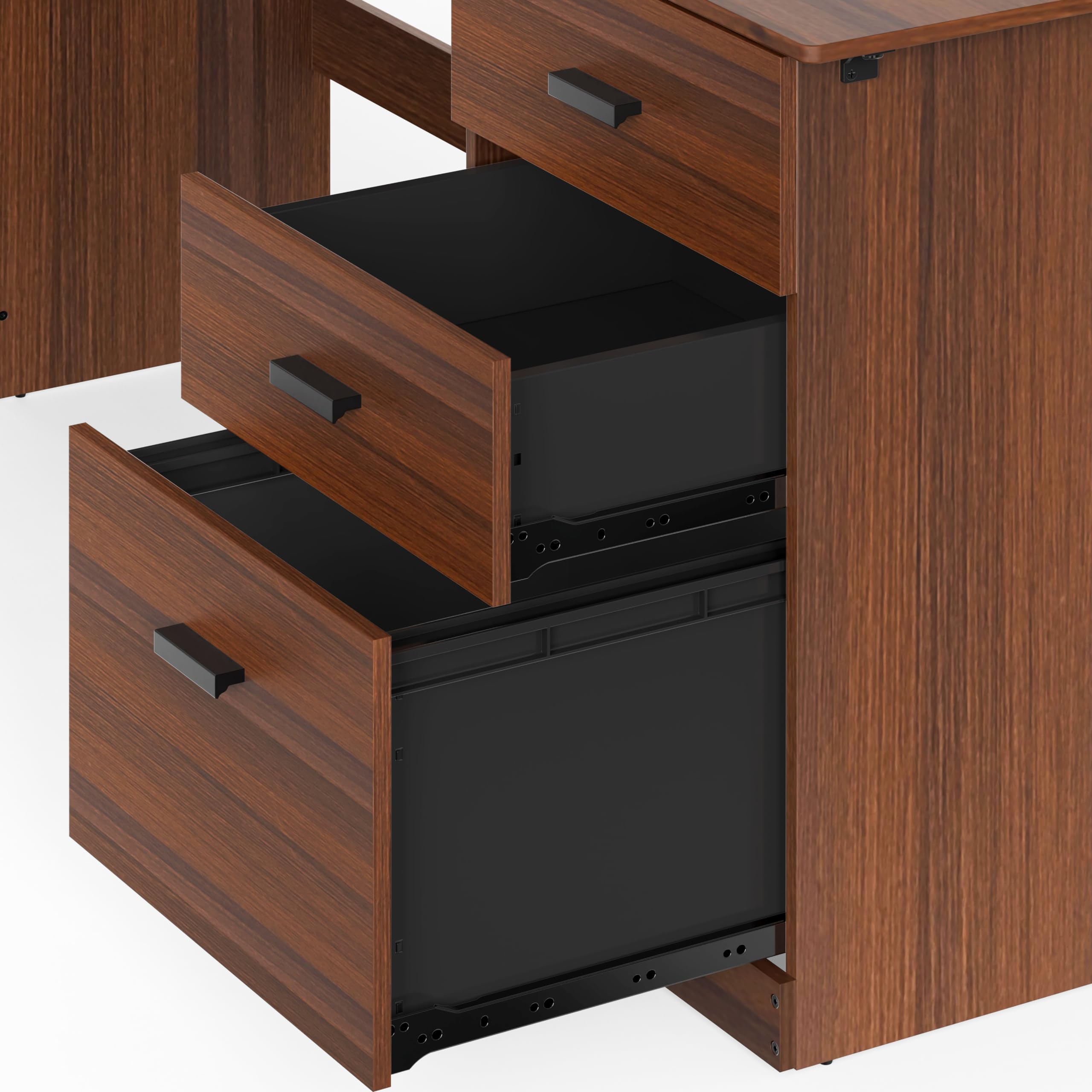 SHW L-Shaped Home Office Wood Corner Desk with 3 Drawers, Walnut