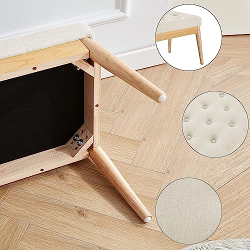 Tbfit Extra-Long Upholstered Tufted Bed Bench Seat for Bedroom, Entryway Wood Bench with Sturdy Wooden Legs, Buttoned Vanity Rectangle Dining Bench(Beige)