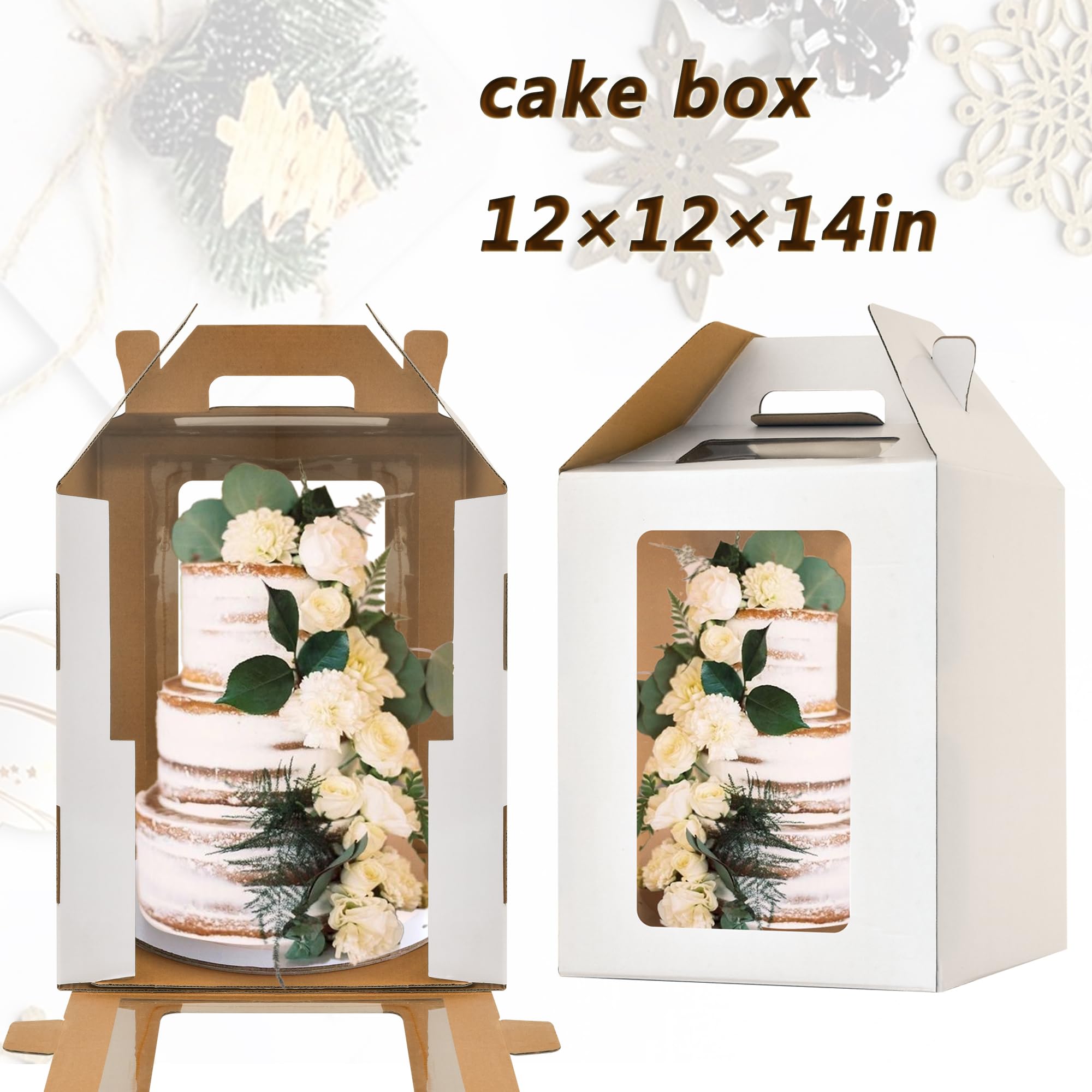 Hzzycaxli 6 Pack Tall Cake Boxes with 4 windows and Cake Boards,12x12x14 Inch Large Tiered Cake Box for Wedding Birthday Transport,10in 12in Durable White Bakery Box Disposable Cake Containers