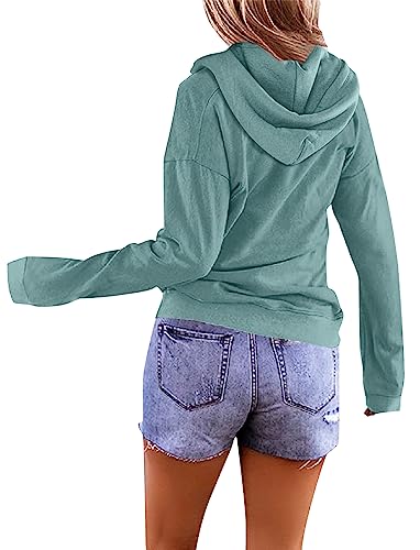PGANDS Women's Hoodies Half Zip Fleece Sweatshirts Long Sleeve Lined Collar Zipper Loose Casual Hooded Pullover Tops Teal